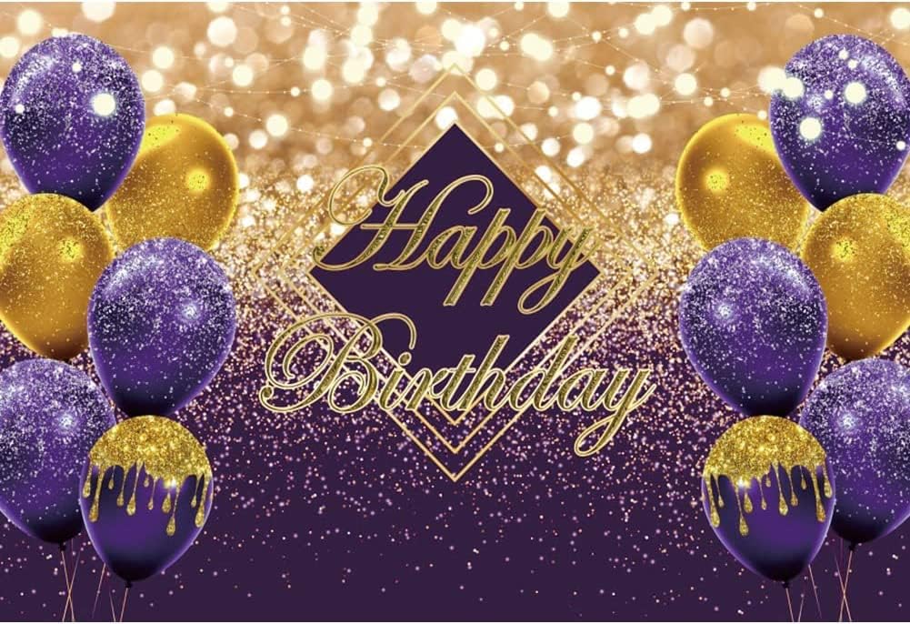 Amazon.com : Renaiss 5x3ft Violet Happy Birthday Backdrop for ...