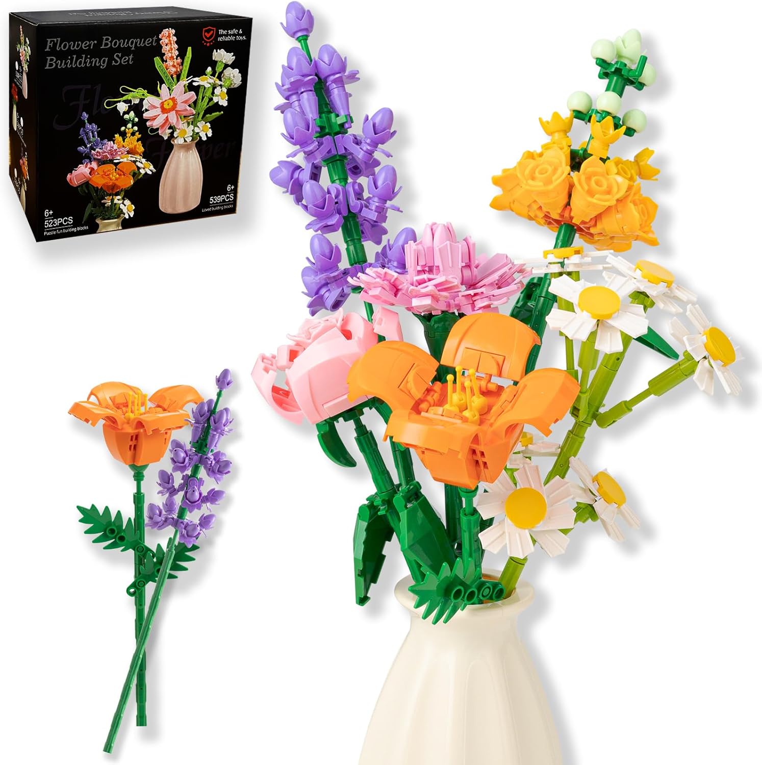 Amazon.com: Flower Bouquet Building Blocks Set - Artificial Flowers ...