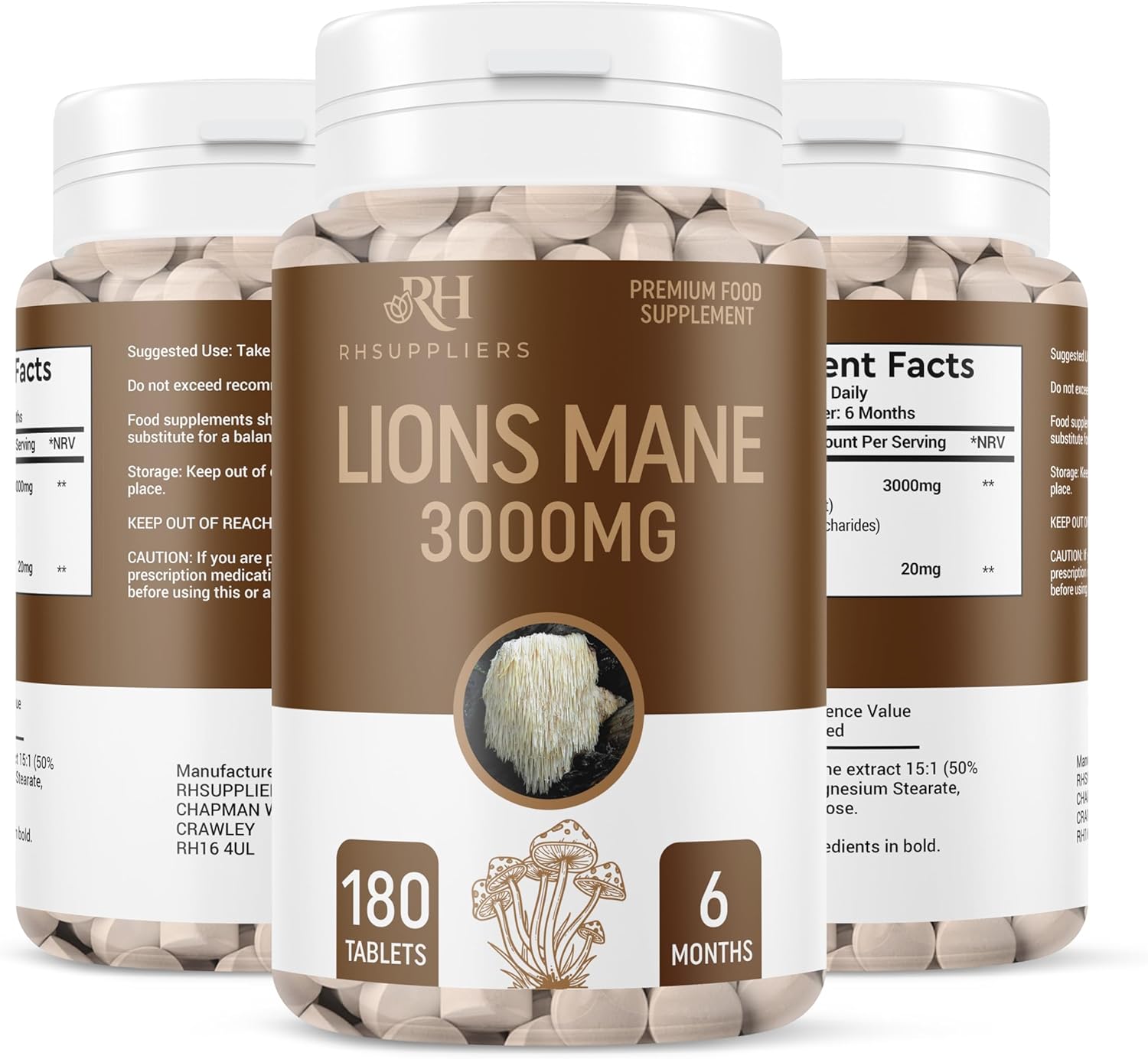 Lions Mane + Black Pepper 3000mg Tablets - 6 Month Supply - Natural ...