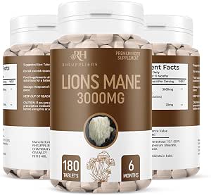 Lions Mane + Black Pepper 3000mg Tablets - 6 Month Supply - Natural ...