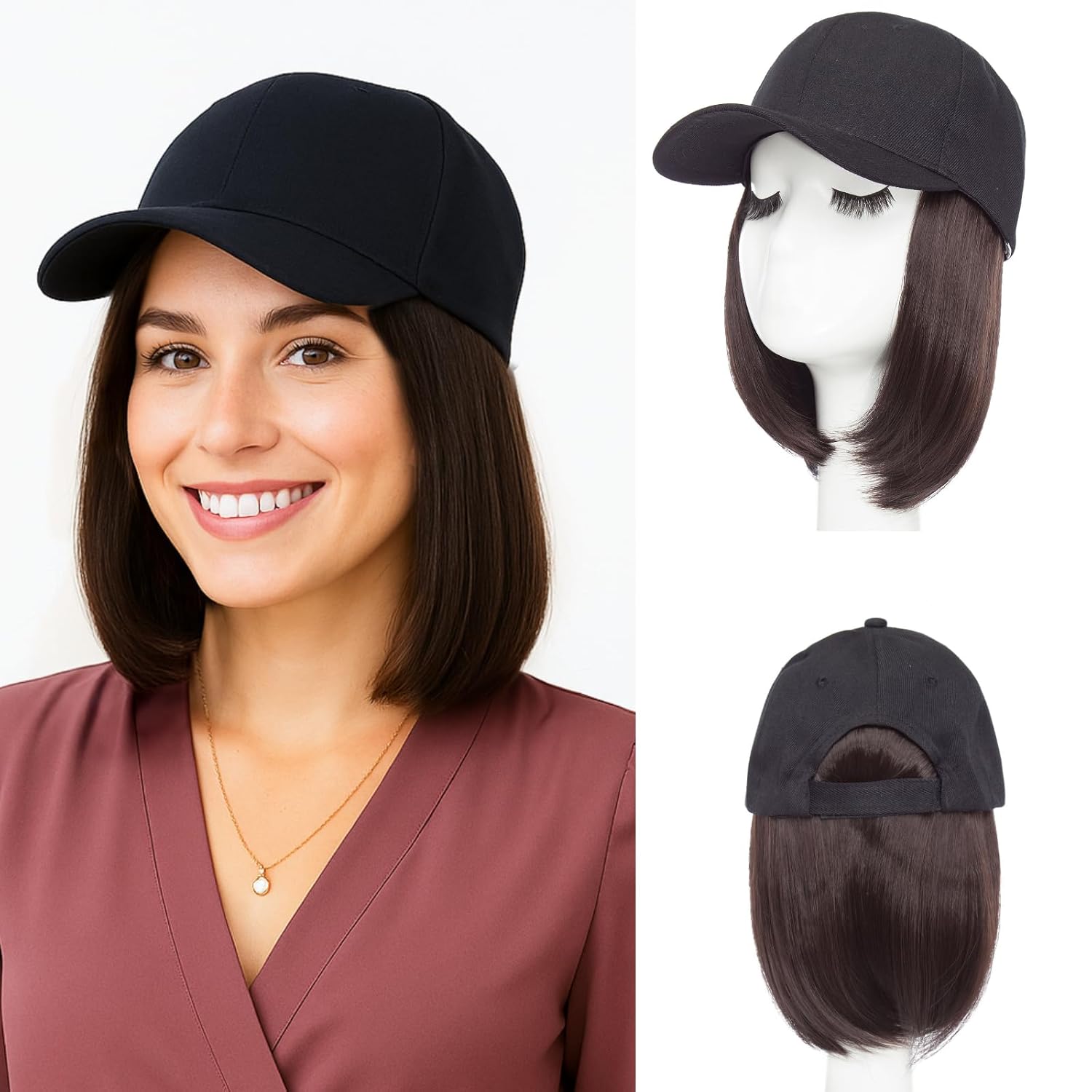 Amazon.com : MY-LADY Hat Wig Hat with Hair Attached for Women Baseball ...