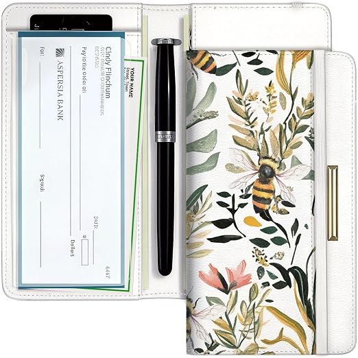 Amazon.com: UNICRAFTALE Bee and Flower Branch Checkbook Cover for ...