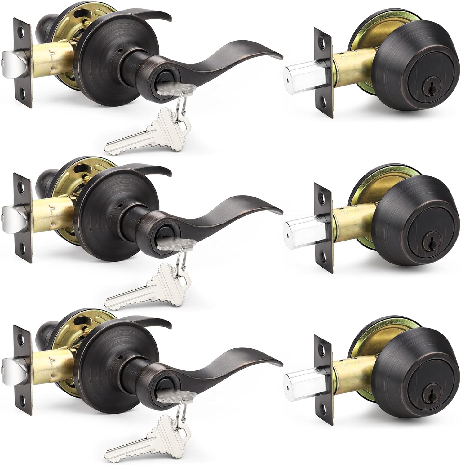 Probrico Oil Rubbed Bronze Entry Lever and Deabolt Sets, Keyed Alike ...