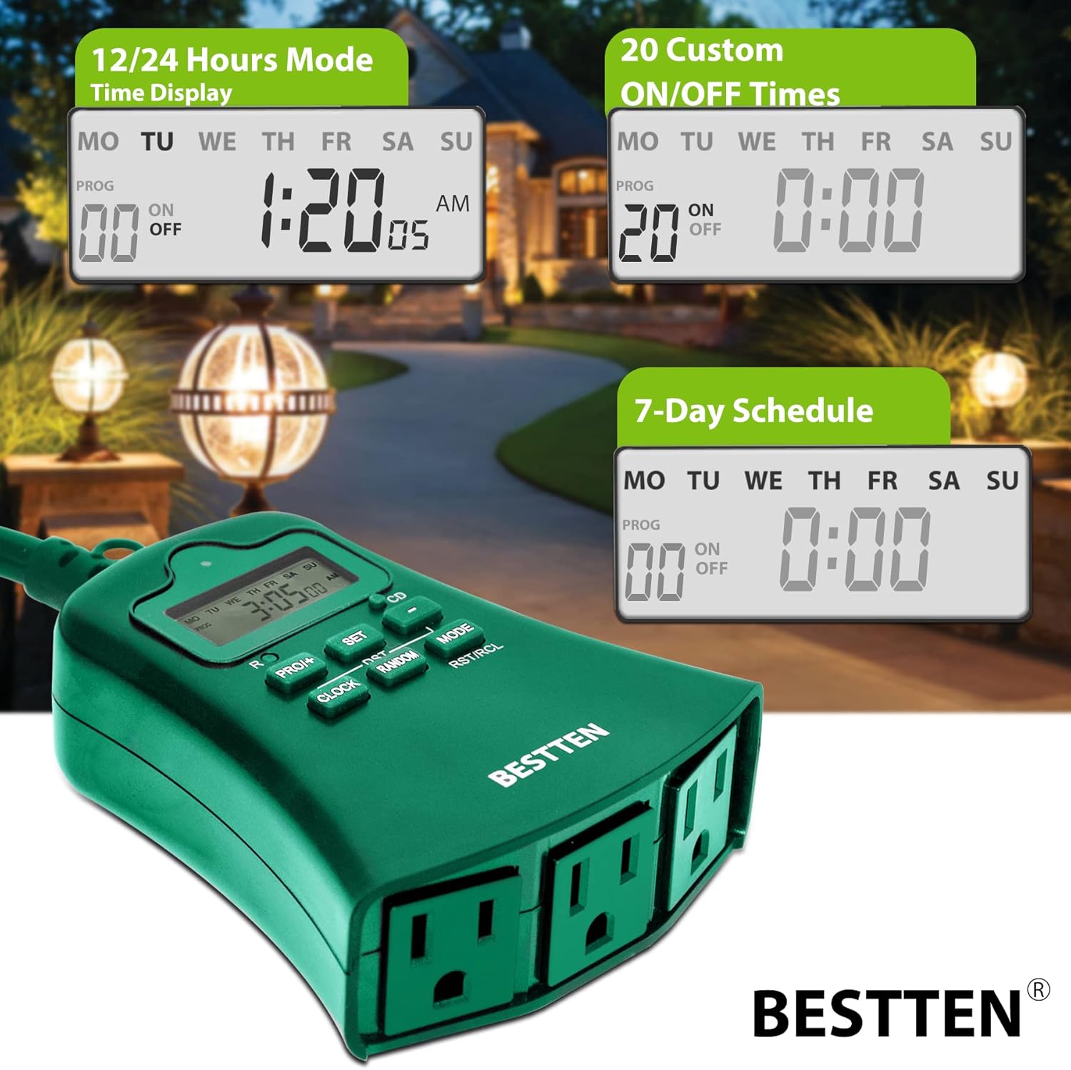 Buy BESTTEN 7 Day Outdoor Heavy Duty Digital Programmable Timer with ...