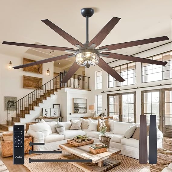 Amico Ceiling Fans with Lights, 72'' Indoor/Outdoor Black Ceiling Fan ...