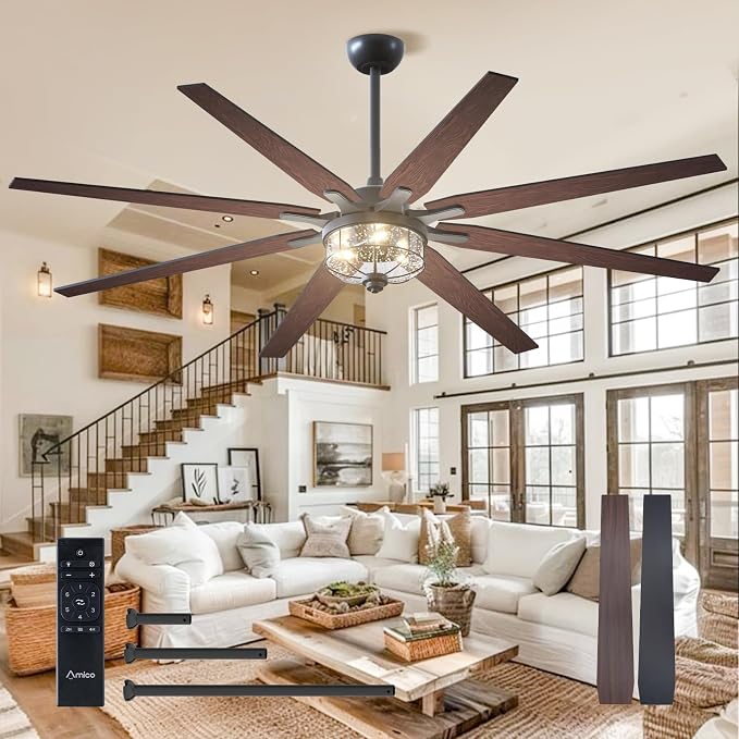 Amico Ceiling Fans with Lights, 72'' Indoor/Outdoor Black Ceiling Fan ...