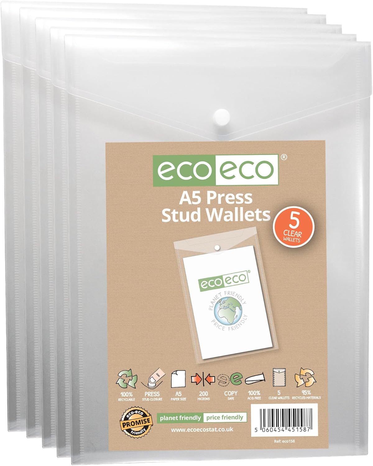 eco-eco A5 50% Recycled Clear Transparent Portrait Press Stud Popper ...
