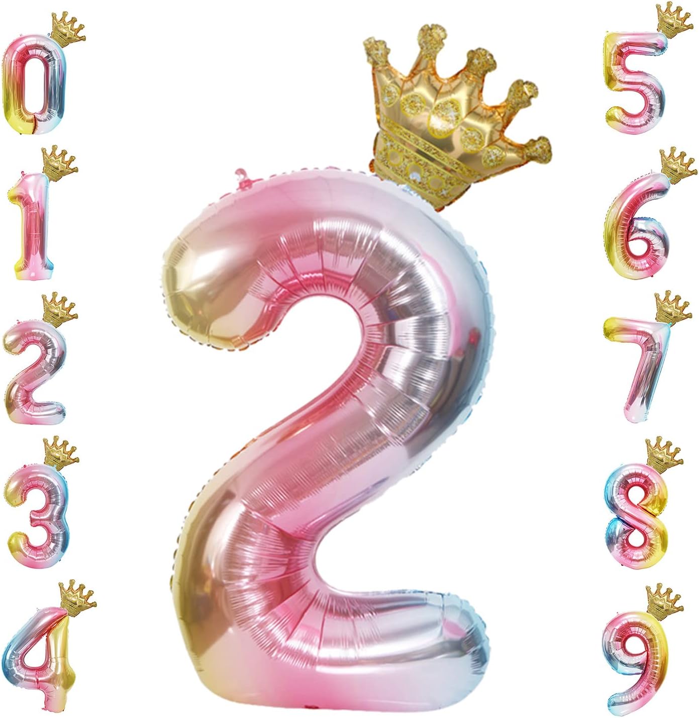 Amazon.com: 40 Inch Number Balloons 2 Pink Blue Rainbow Gradient Mylar ...