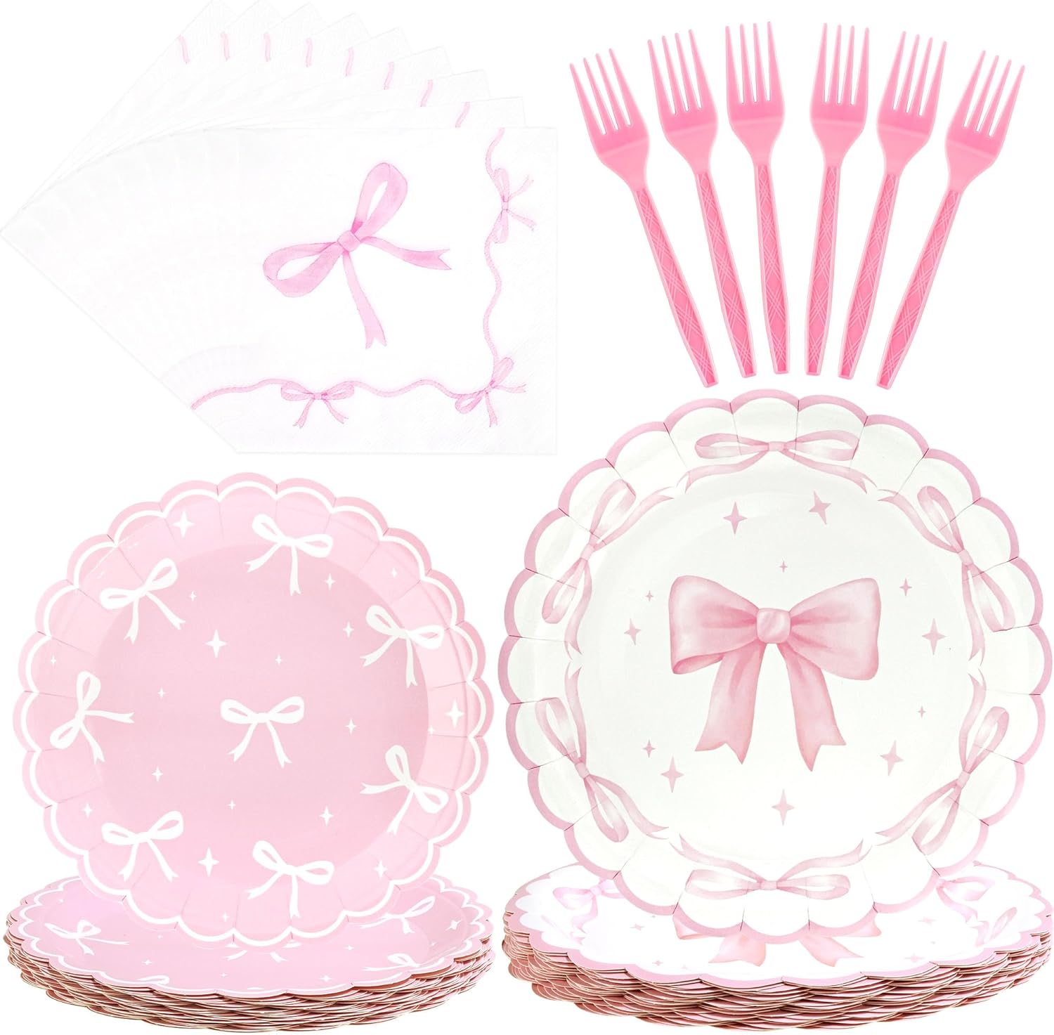 Amazon.com: CANREVEL 96 PCS Bow Party Plates Serve 24, Bow Plates and ...
