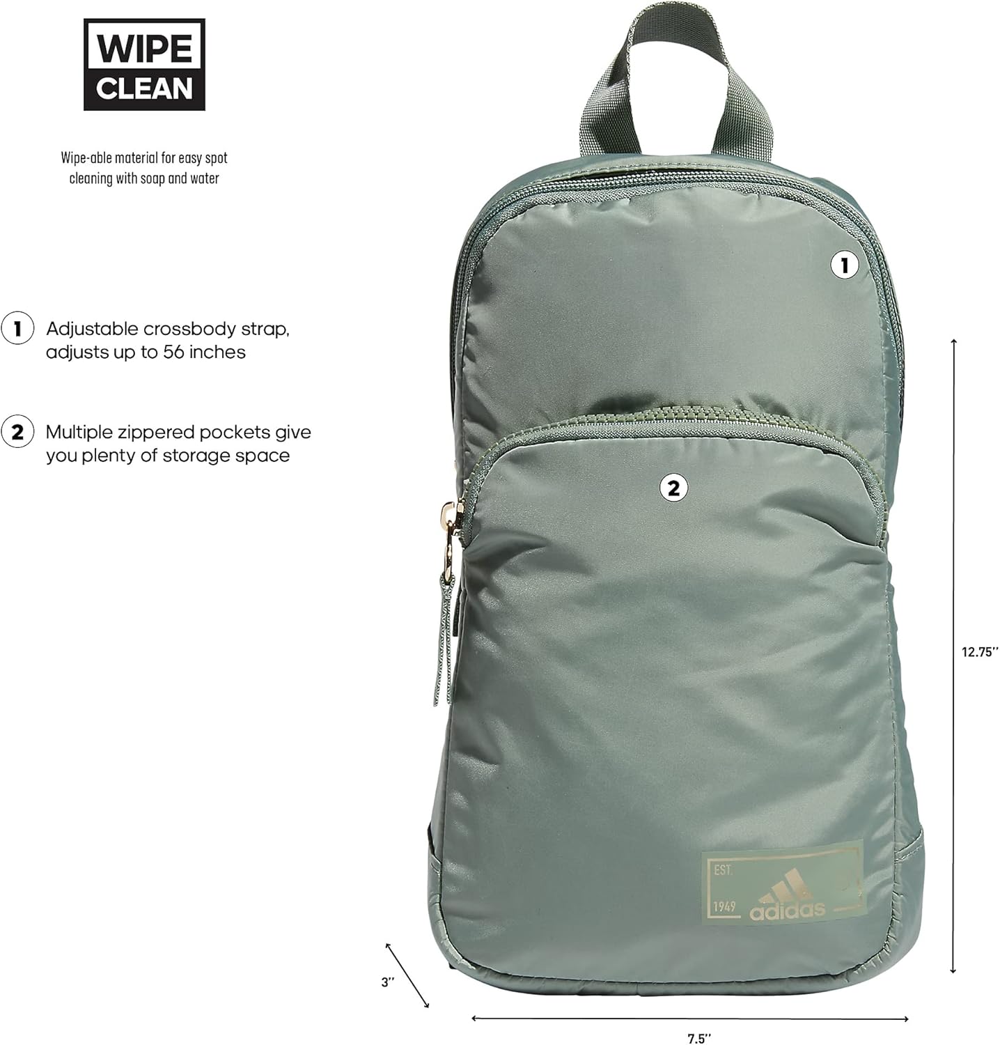 Amazon.com: adidas Essentials 2 Sling Crossbody Bag, Silver Green ...