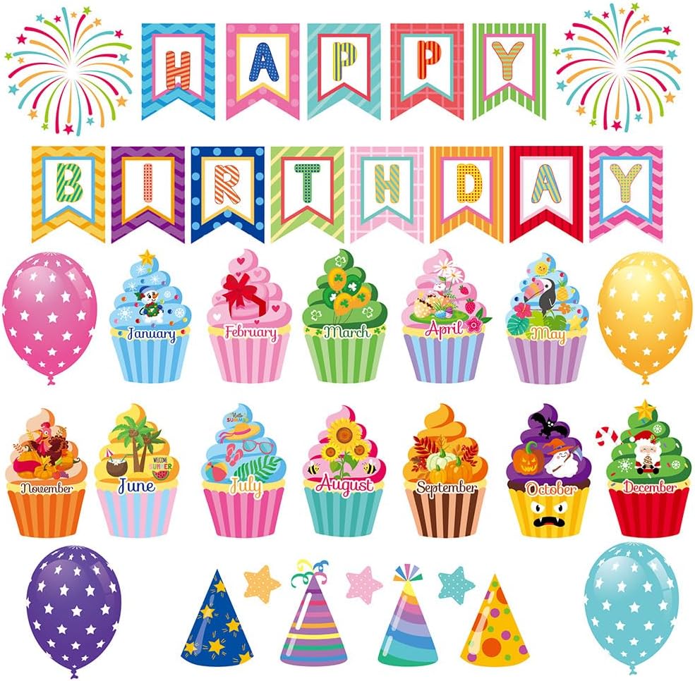 Amazon.com: Birthday Bulletin Board Set for Classroom - Happy Birthday ...