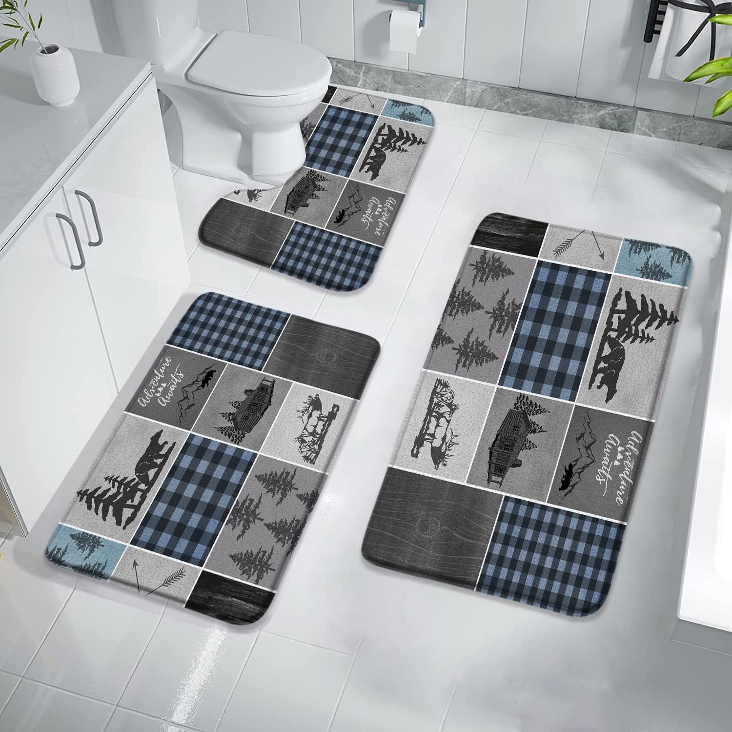 Amazon.com: 3 Pcs Bath Rugs Set,Rustic Cabin Bath Mat Bear Moose Deer ...