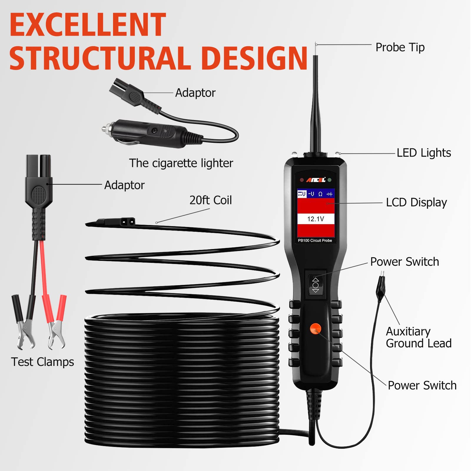 ANCEL PB100 Automotive Power Circuit Probe Tester, 12V 24V Car ...