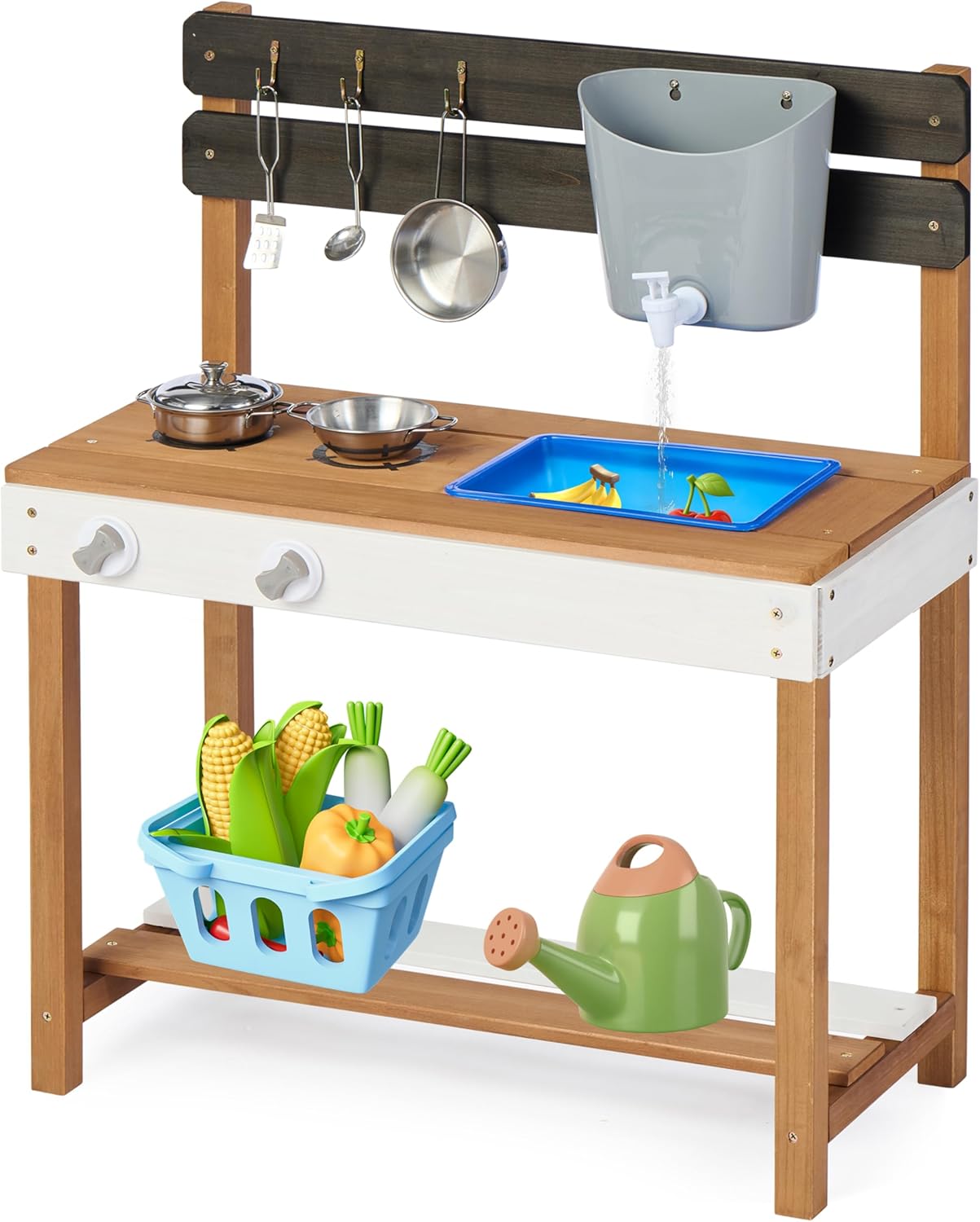 Amazon.com: Outdoor Wooden Mud Kitchen with Water Play & Cooking Toys ...