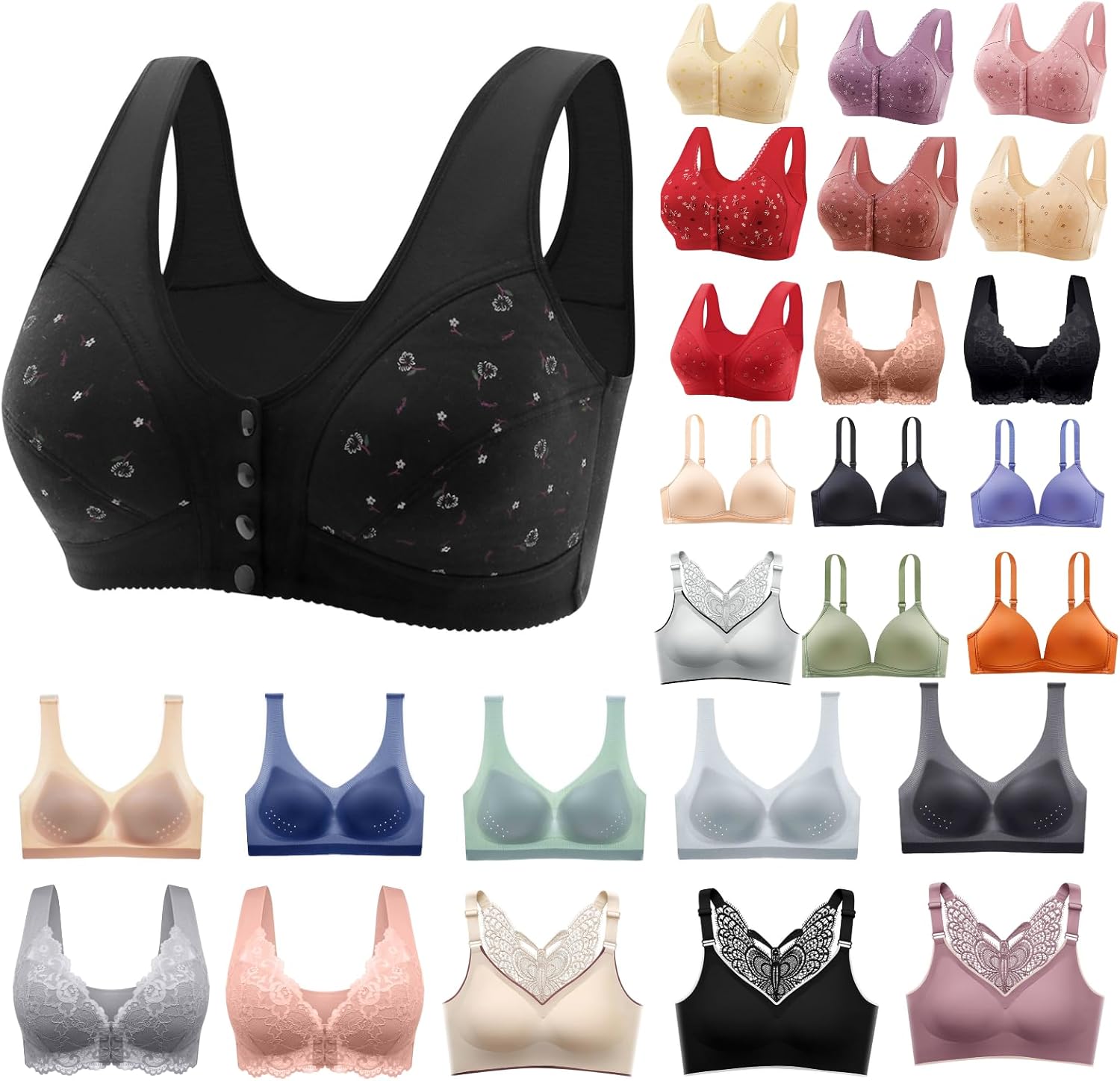 Womens Plus Size Bras Front Closure Wireless Push Up Bralettes Full ...