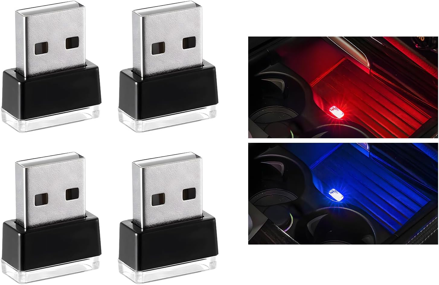 JUSTTOP 4 PCS USB LED Car Interior Atmosphere Lamp, Plug-in USB ...