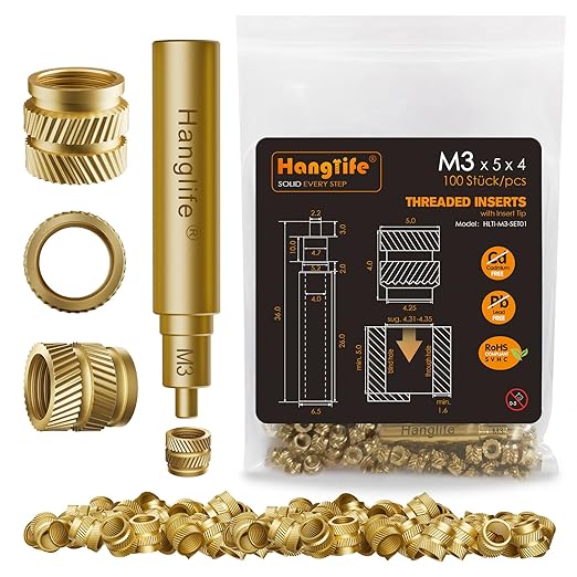 HANGLIFE M3 Heat-Set Threaded Inserts with Insert Tip, Heat Set Insert ...