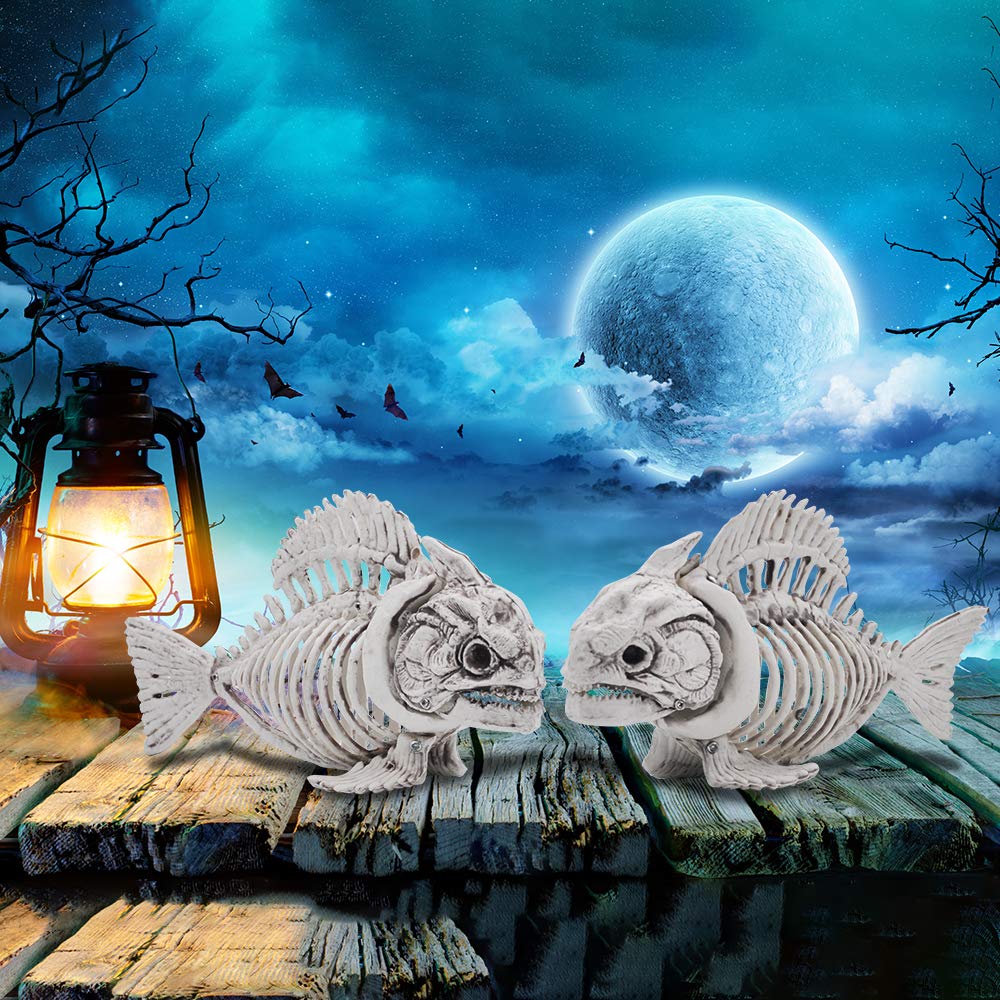Halloween Decoration 2 PCs 9.5” Pose-N-Stay Fish Skeleton Plastic Bones ...