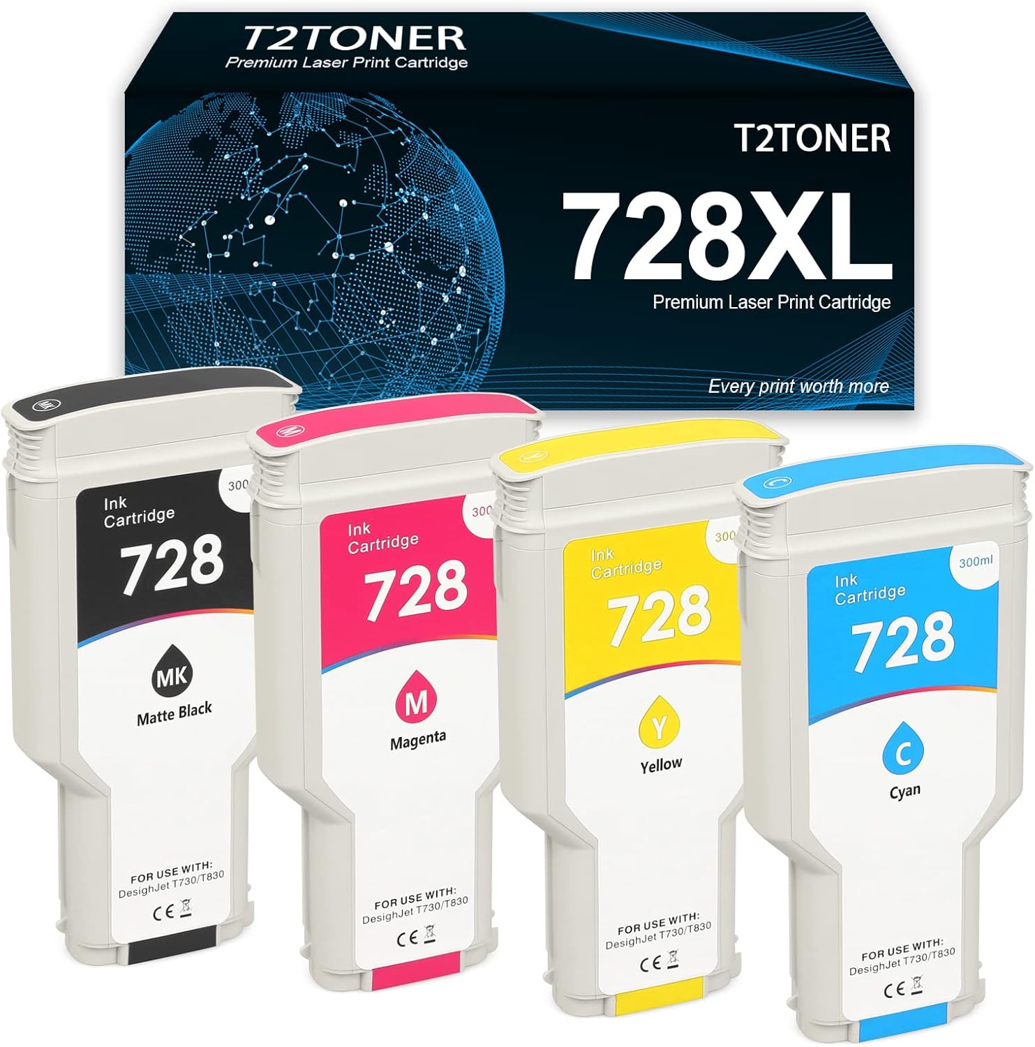 Amazon.com: 728XL 728 Ink Cartridges Black Cyan Magenta Yellow ...