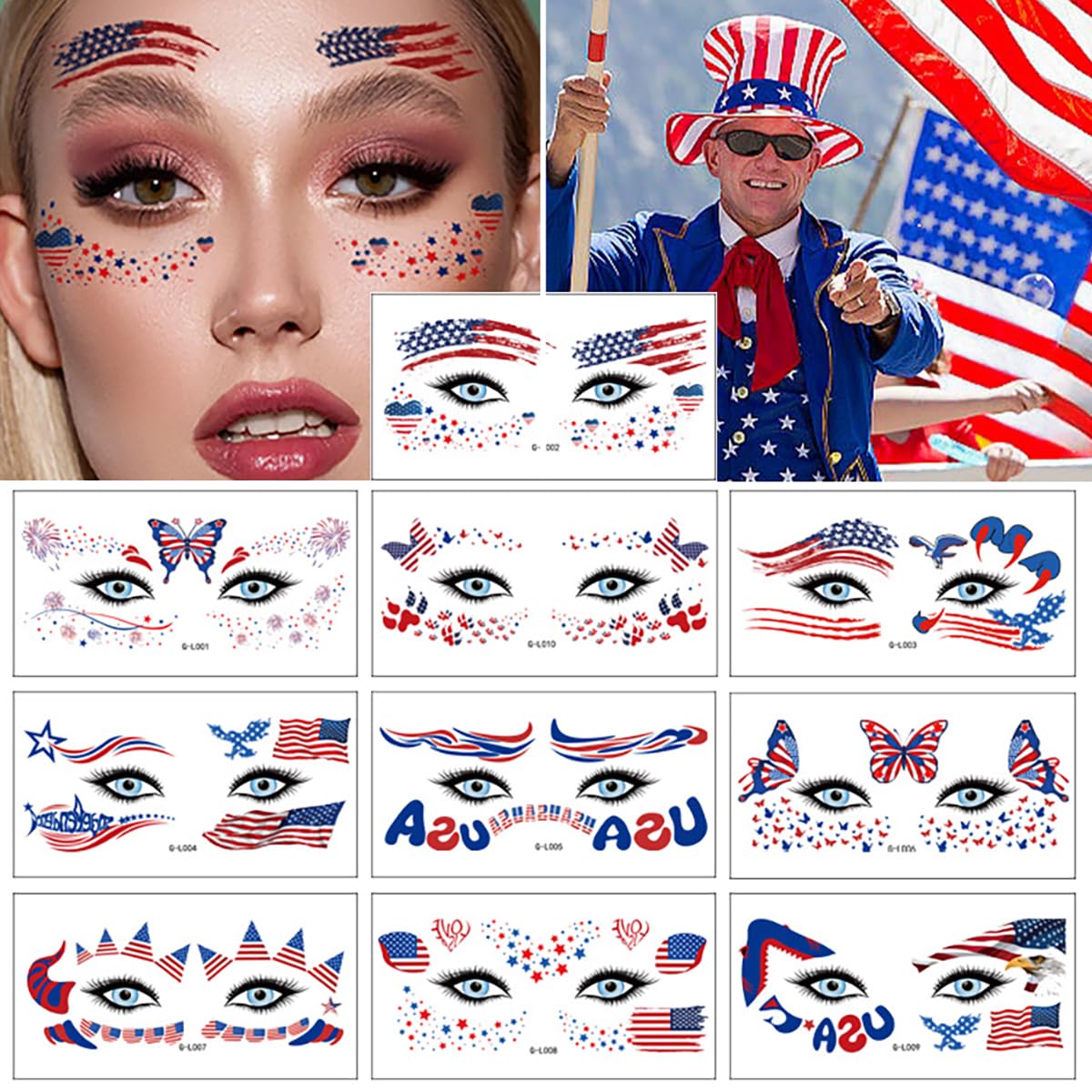 Amazon.com : 4th of July Face Tattoo Stickers for Kids Adults, 10 ...