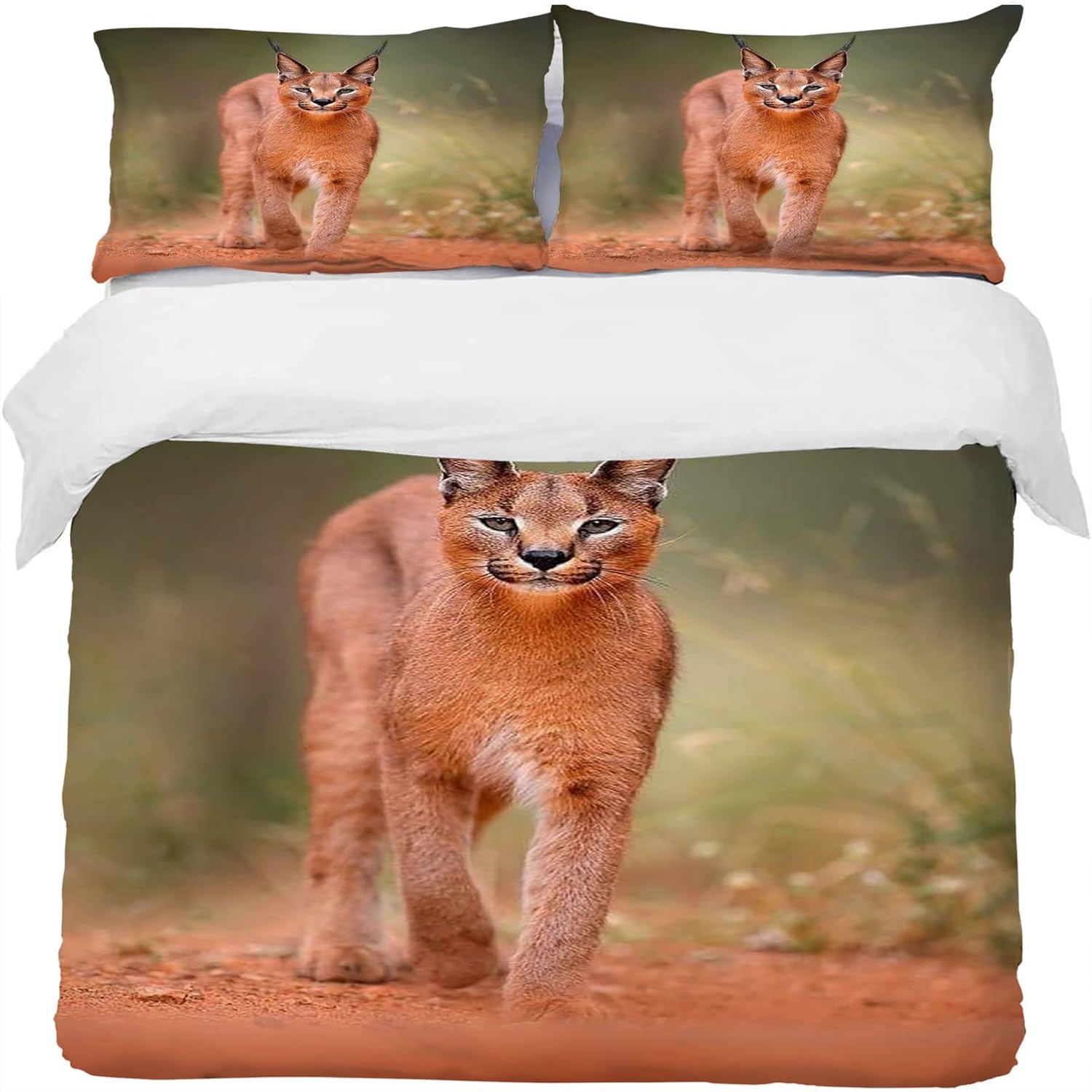 Dark Green Big Floppa Twin Duvet Cover Animal Print Twin Bedding Sets Soft Lightweight ...