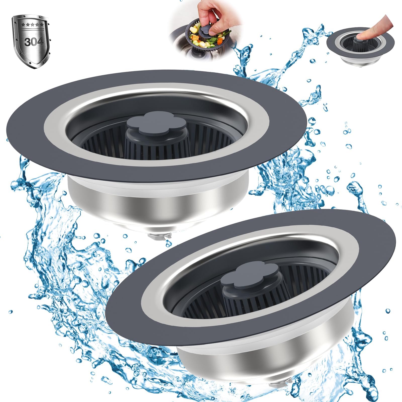 Upgraded 3 in 1 Kitchen Sink Drain Strainer - Stopper Set, Stainless ...