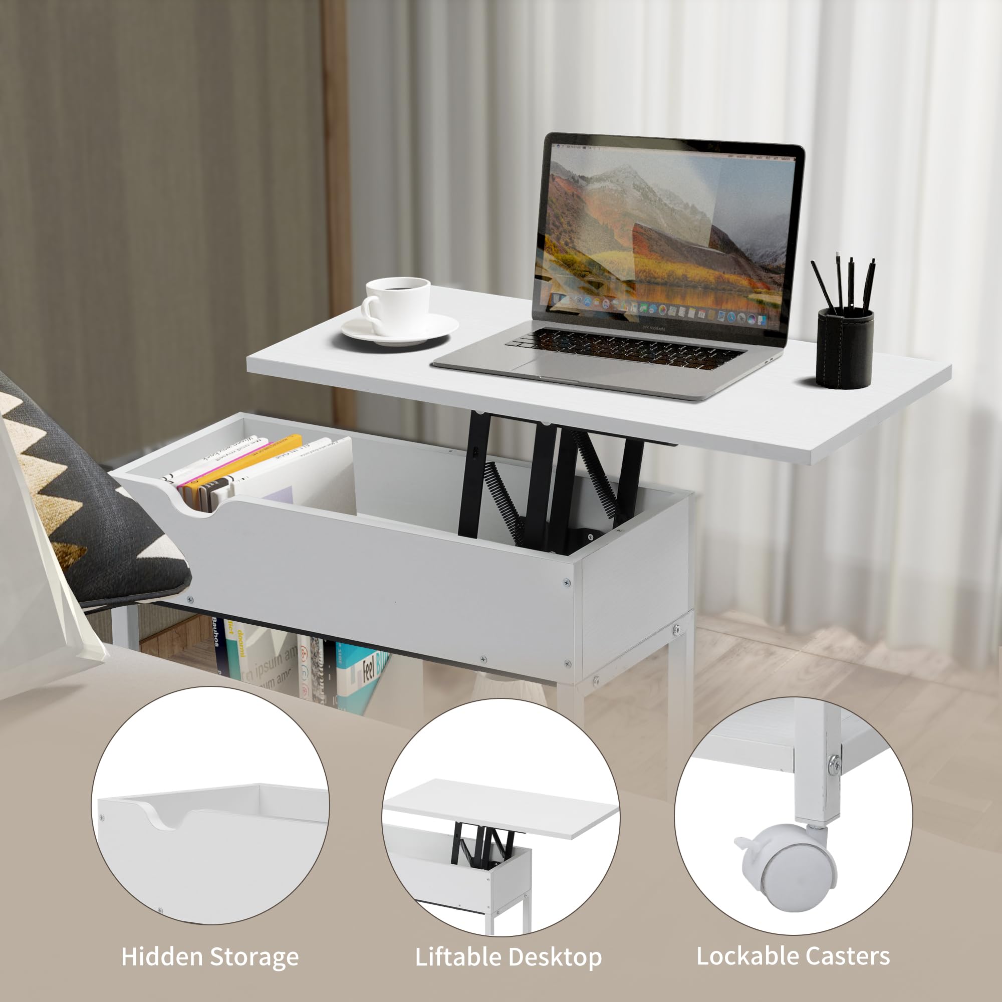 Lift Top End Table with Charging Station, Narrow Side Table with USB ...