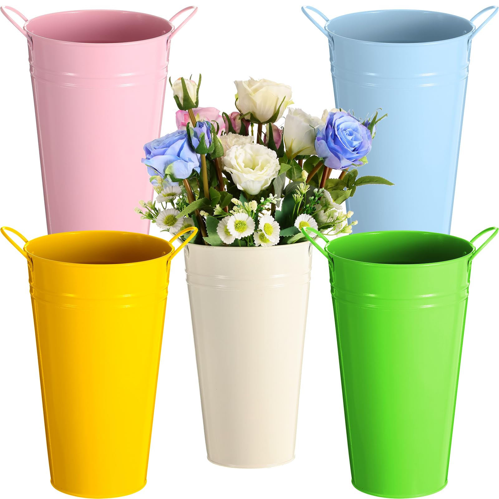 Amazon.com: 5 Pcs 10 in Galvanized Metal Vases with Handle, Colorful ...