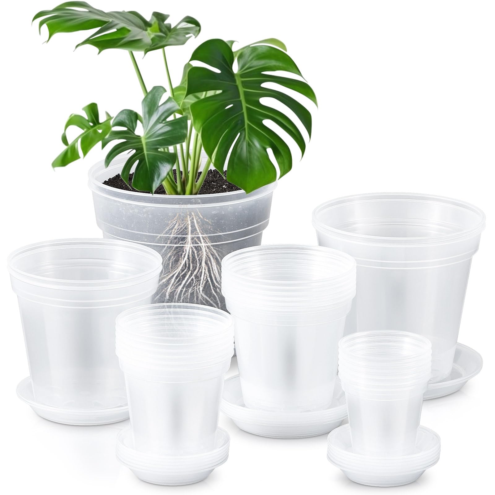 Amazon.com: Vesici 24 Pcs 4/5/6/7/8/9 Inch Clear Nursery Pots with ...