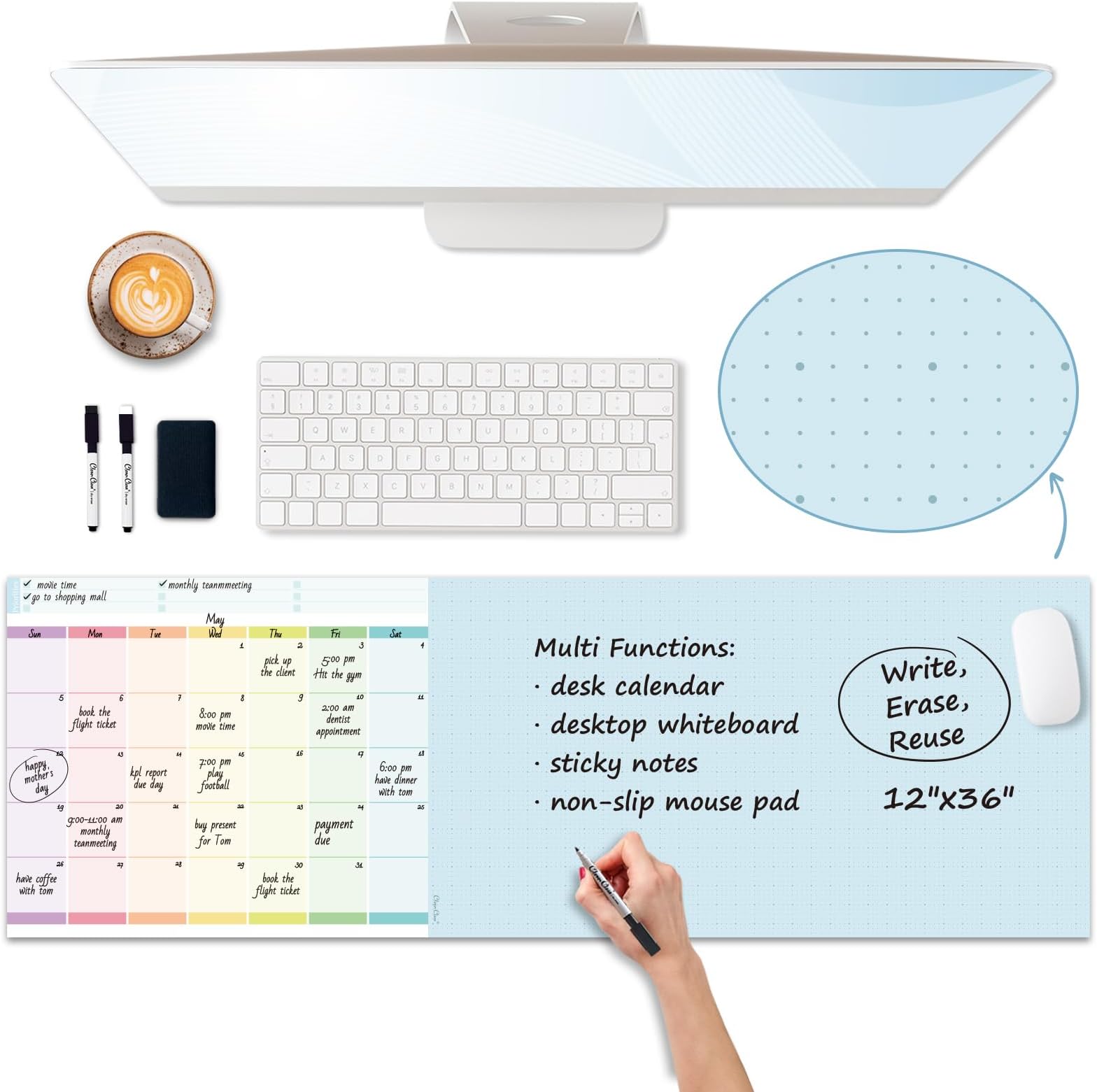 Amazon.com : Multi-Functional Desk Calendar, Dry Erase Calendar for ...