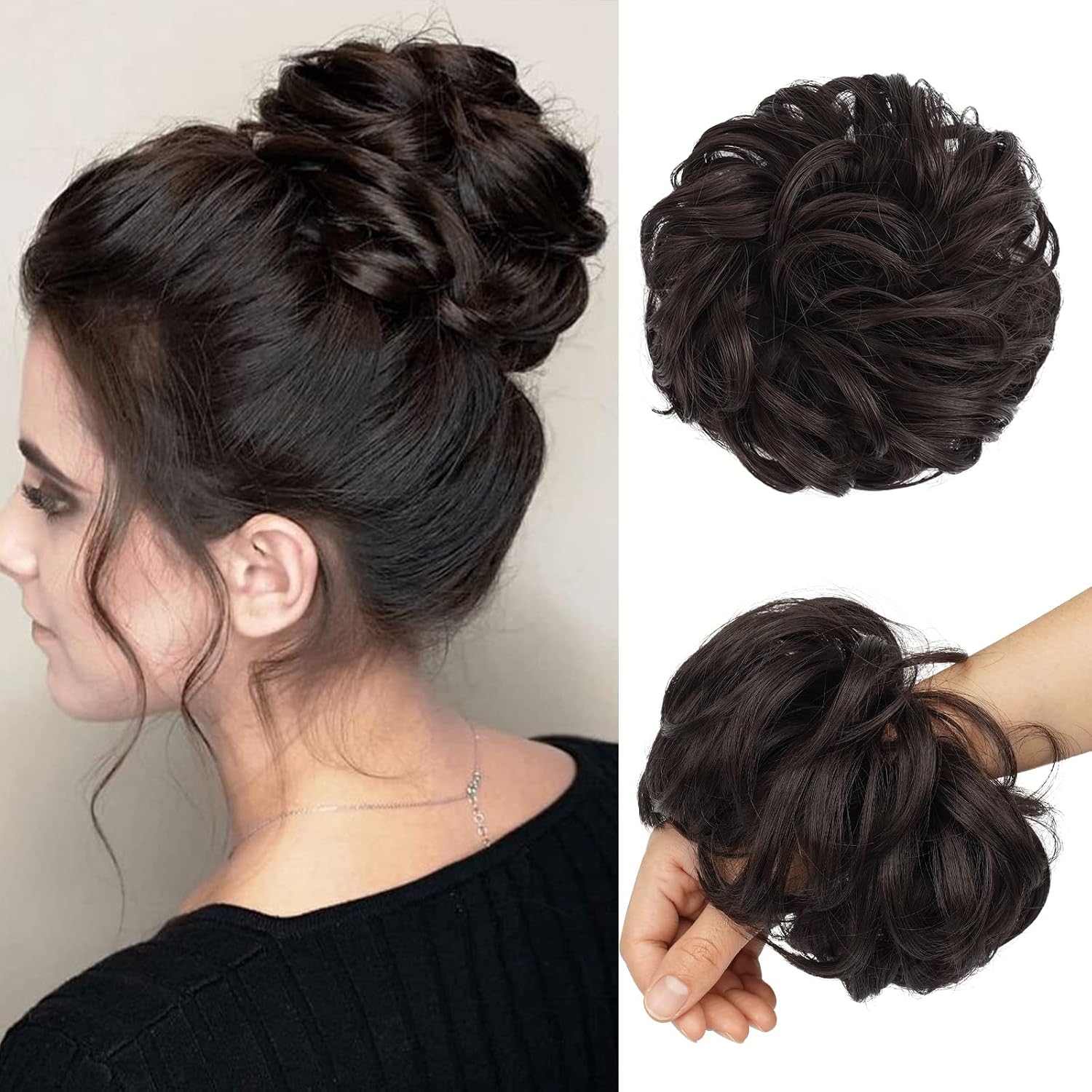 FESHFEN Chignon Postiche Cheveux Grande Postiches, Bouclés Ondulés ...