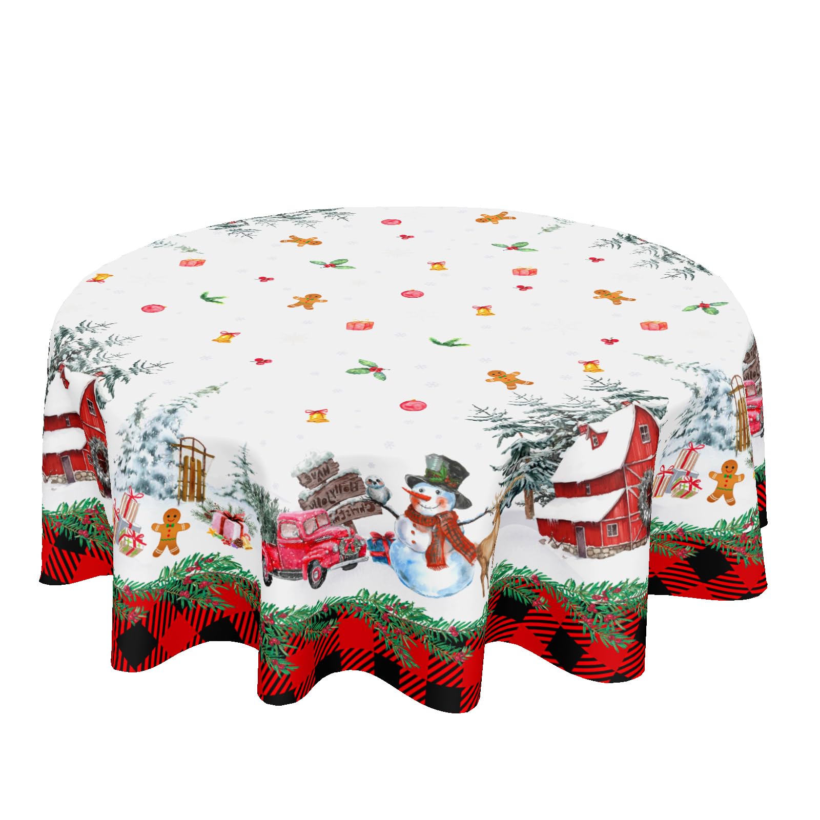 Amazon.com: Merry Christmas Tablecloth Round 60 Inch Snowman Winter ...