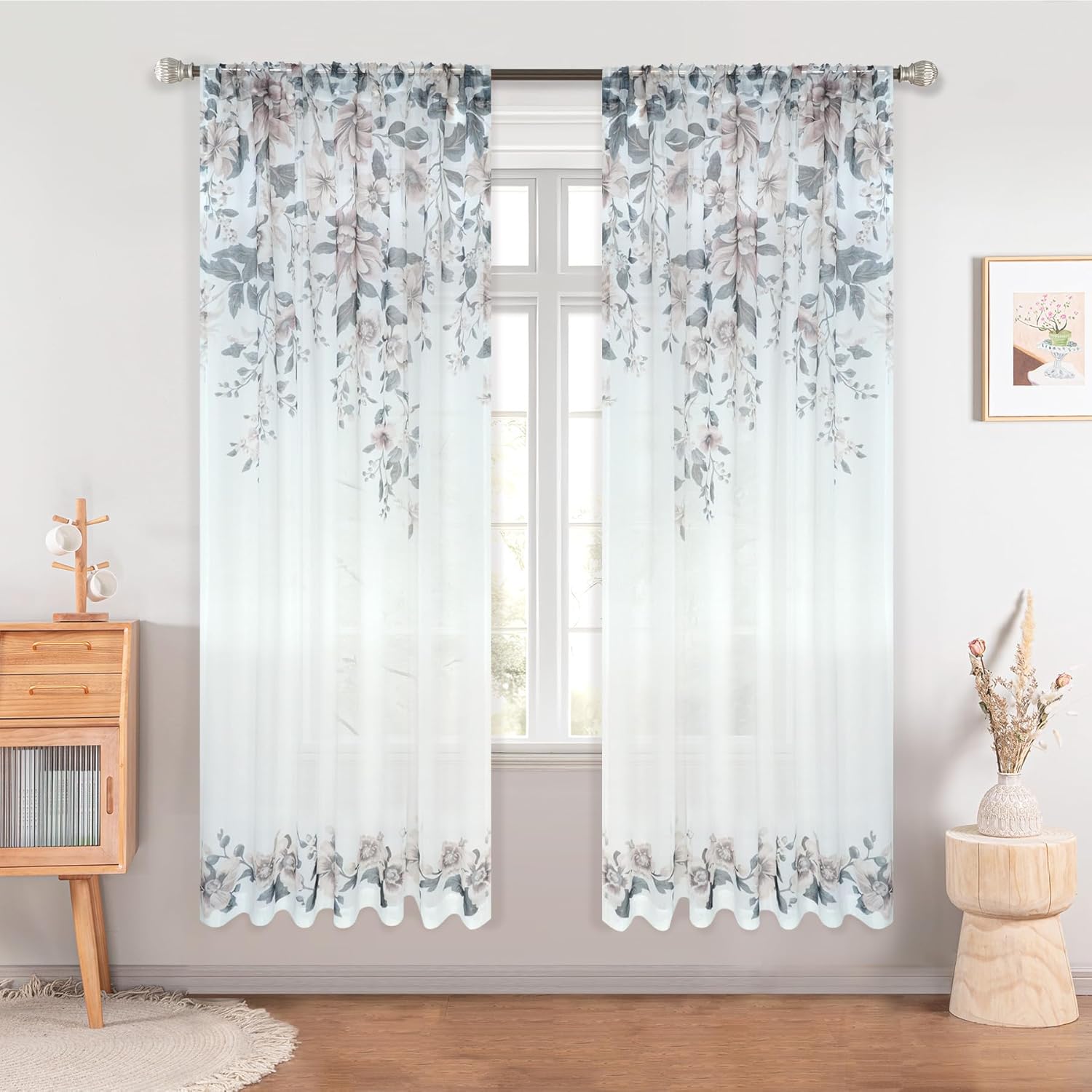 Amazon.com: DriftAway Floral Sheer Curtains for Living Room Red Gray ...