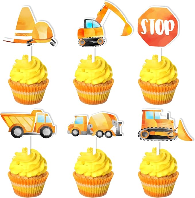 Amazon.com: 24 Pcs Construction Cupcake Toppers, Dump Truck Cupcake ...