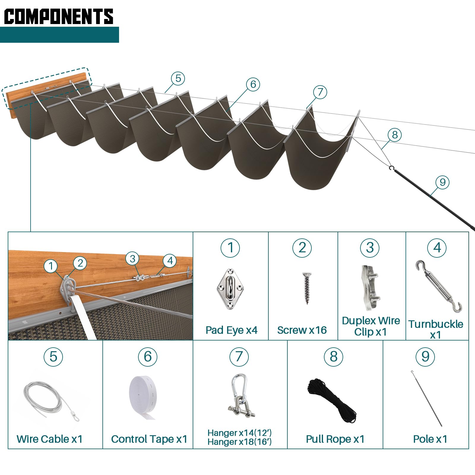 Snapklik.com : TANG Retractable Pergola Shade Cover Replacement Canopy ...