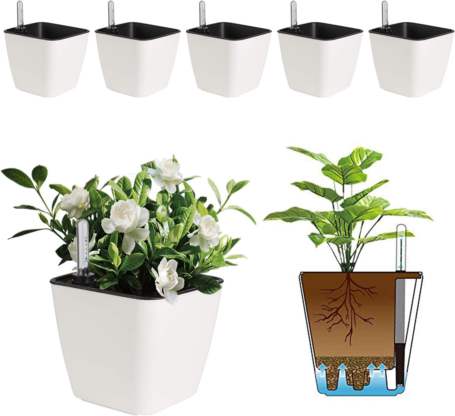 Amazon.com : 5" Self Watering Pots,5 Sets Self Watering Planter Pots ...