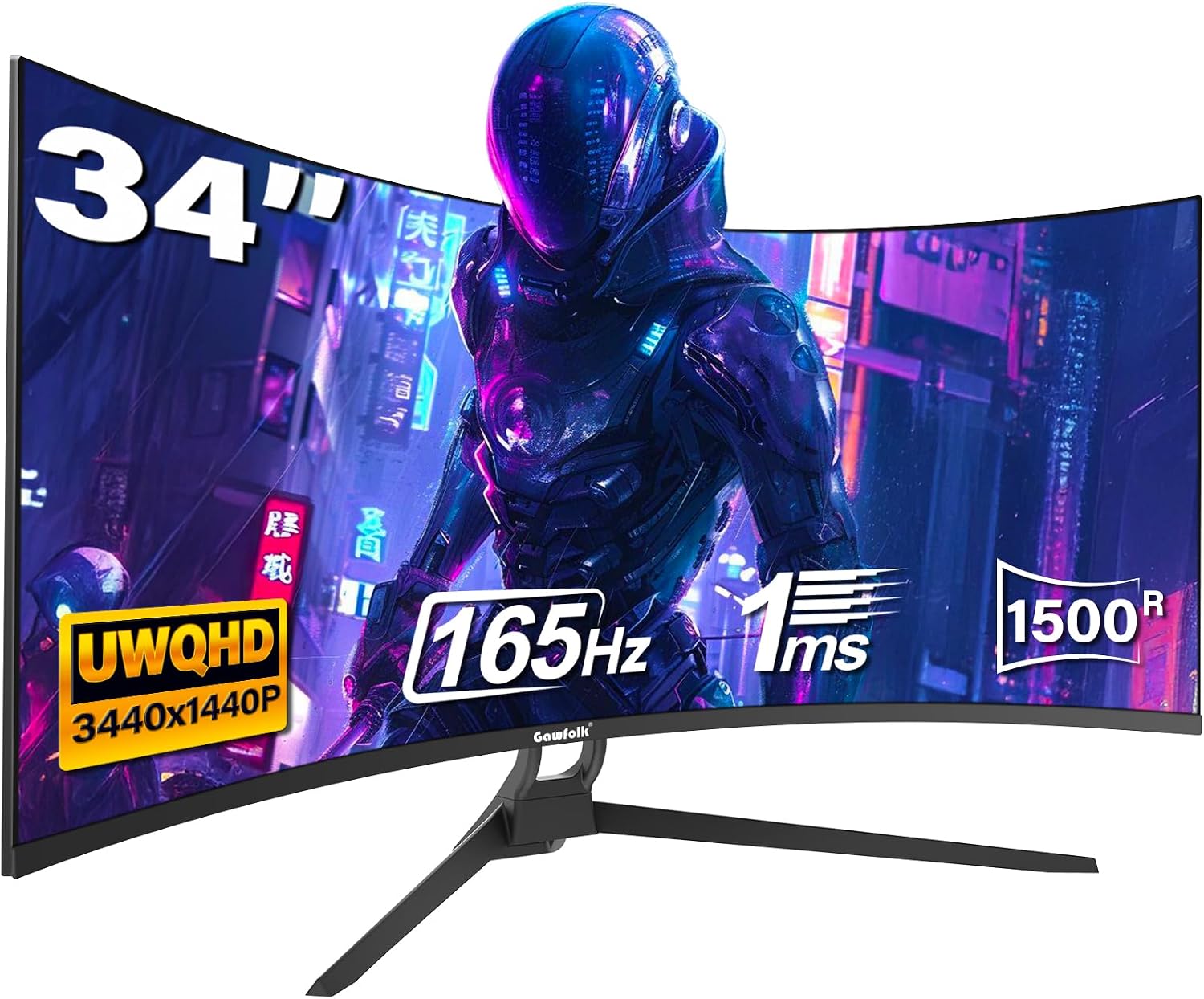 Gawfolk Gaming Curved Monitor 34 Zoll 165Hz, 1500R Ultrawide PC ...