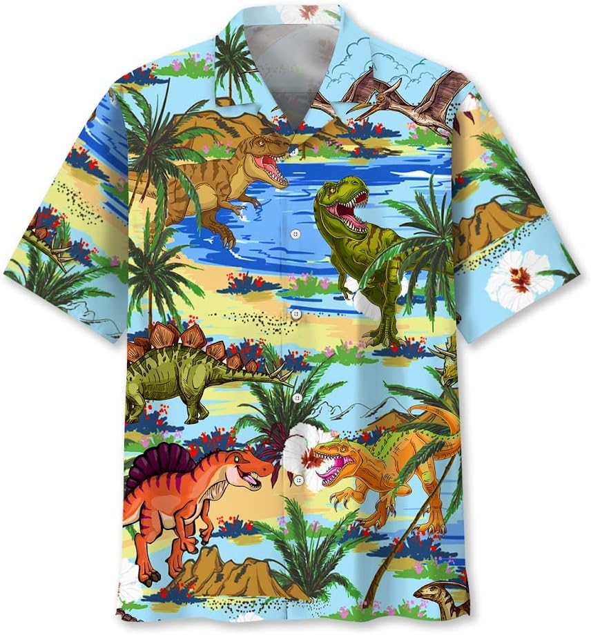 ArtlohaDVL Dinosaur Hawaiian Shirt Men Short Sleeve Funny Dinosaur ...