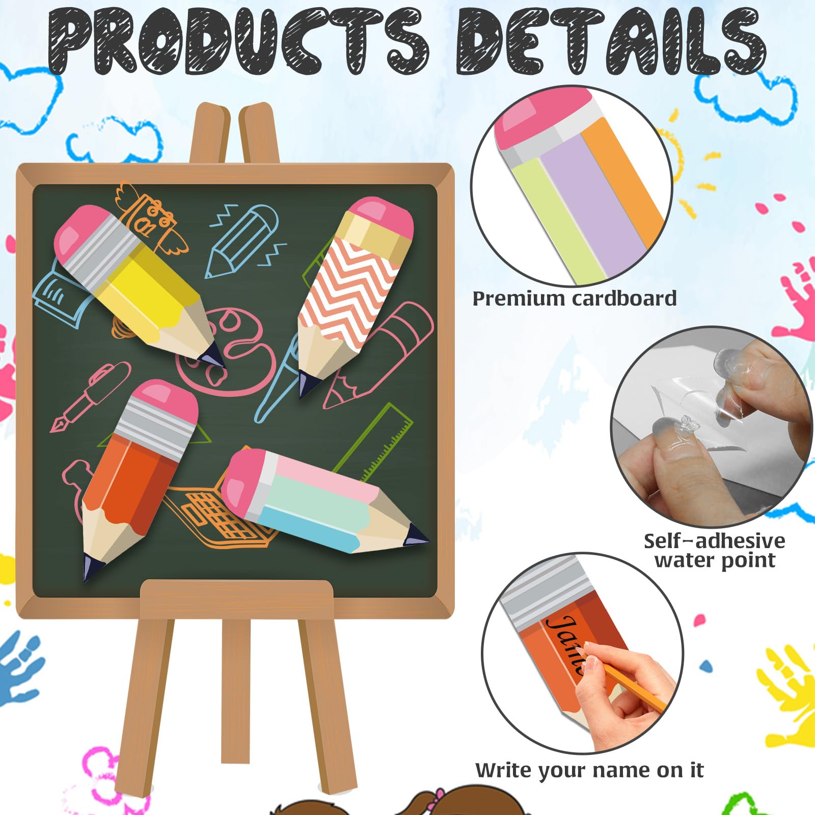 Snapklik.com : 64Pcs Colorful Pencil Paper Cutting Name Tags For ...