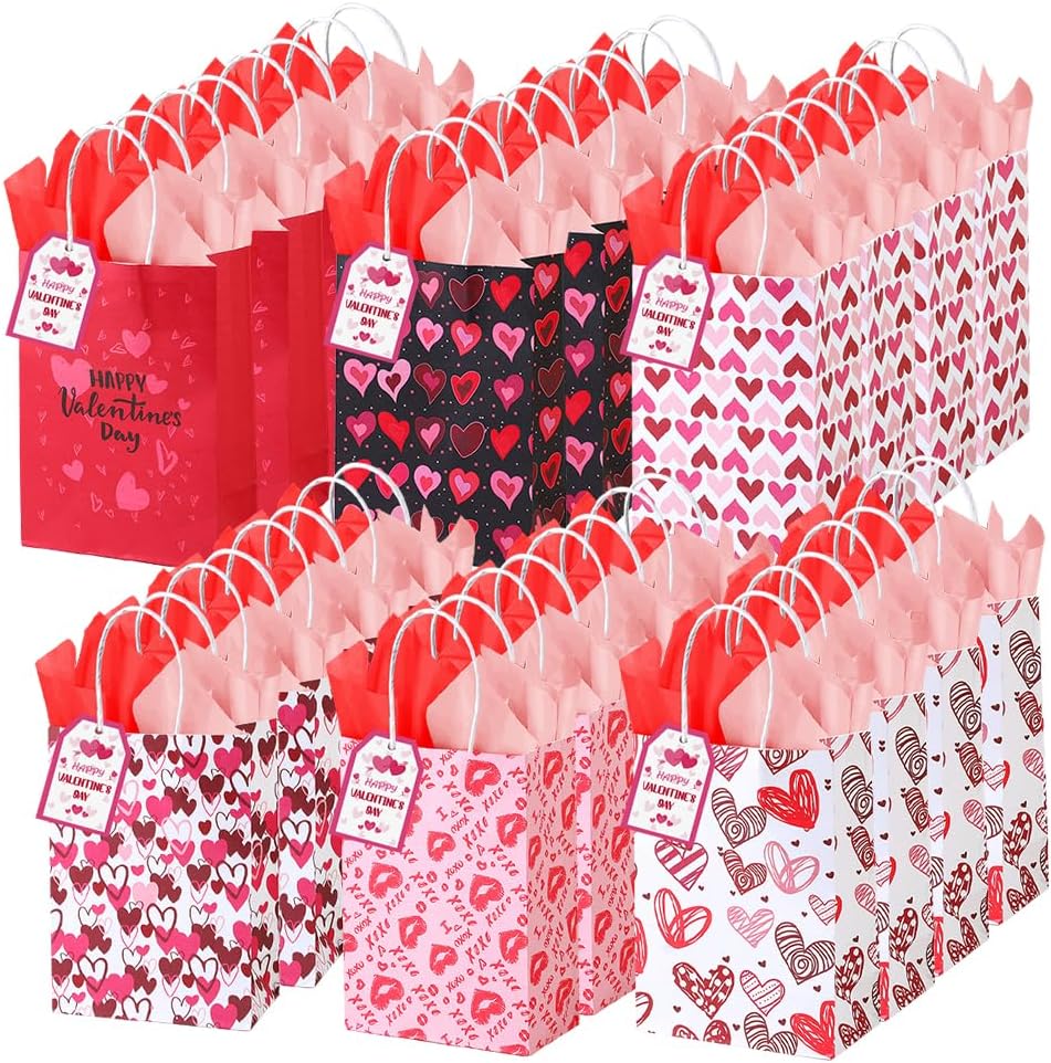 Amazon.com: CMSSHUAI 24 PCS Small Valentines Gift Bags With Tags Handle ...