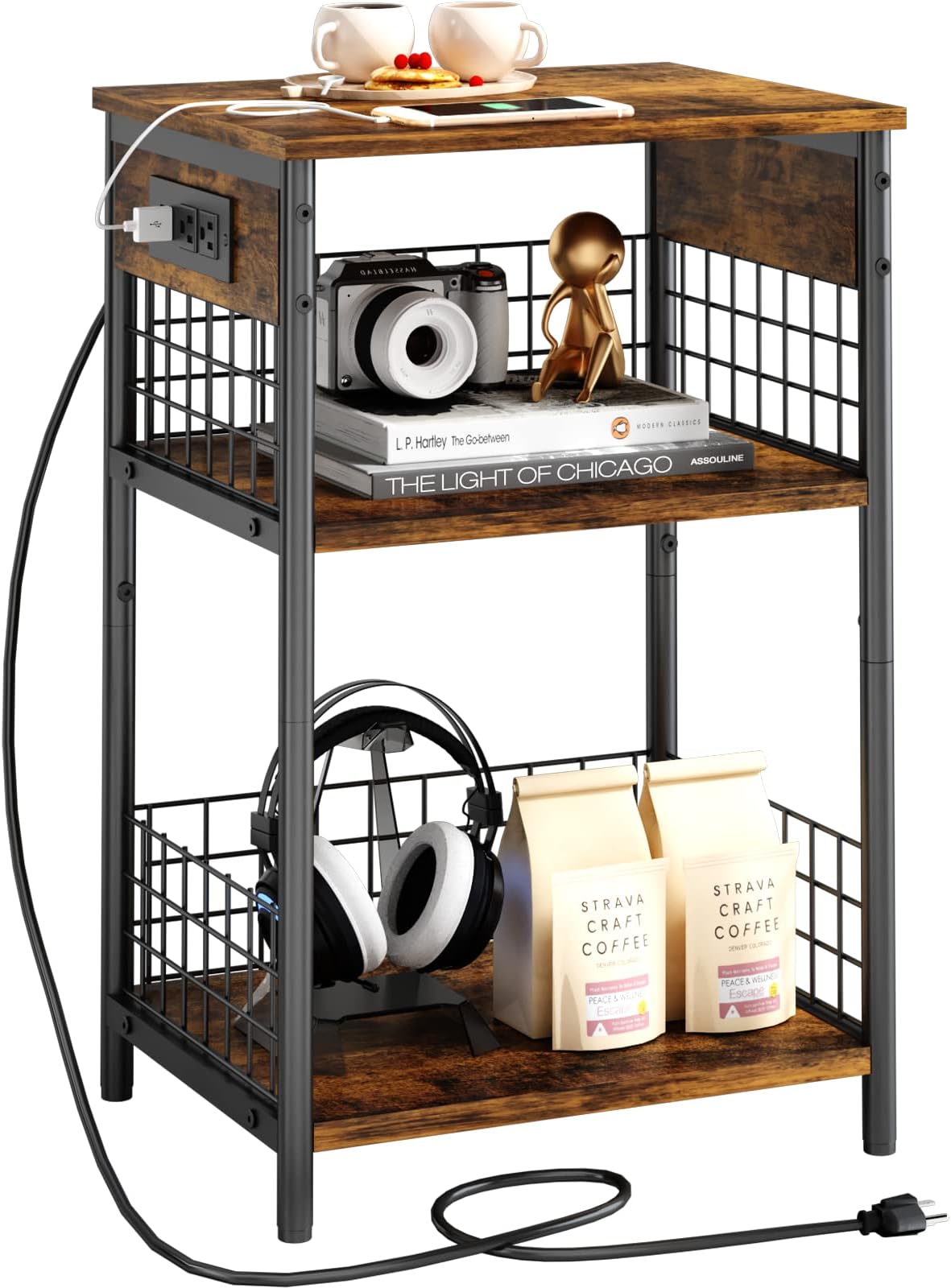 Amazon.com: PAWXAW End Table with Charging Station, Flip Top Side Table ...