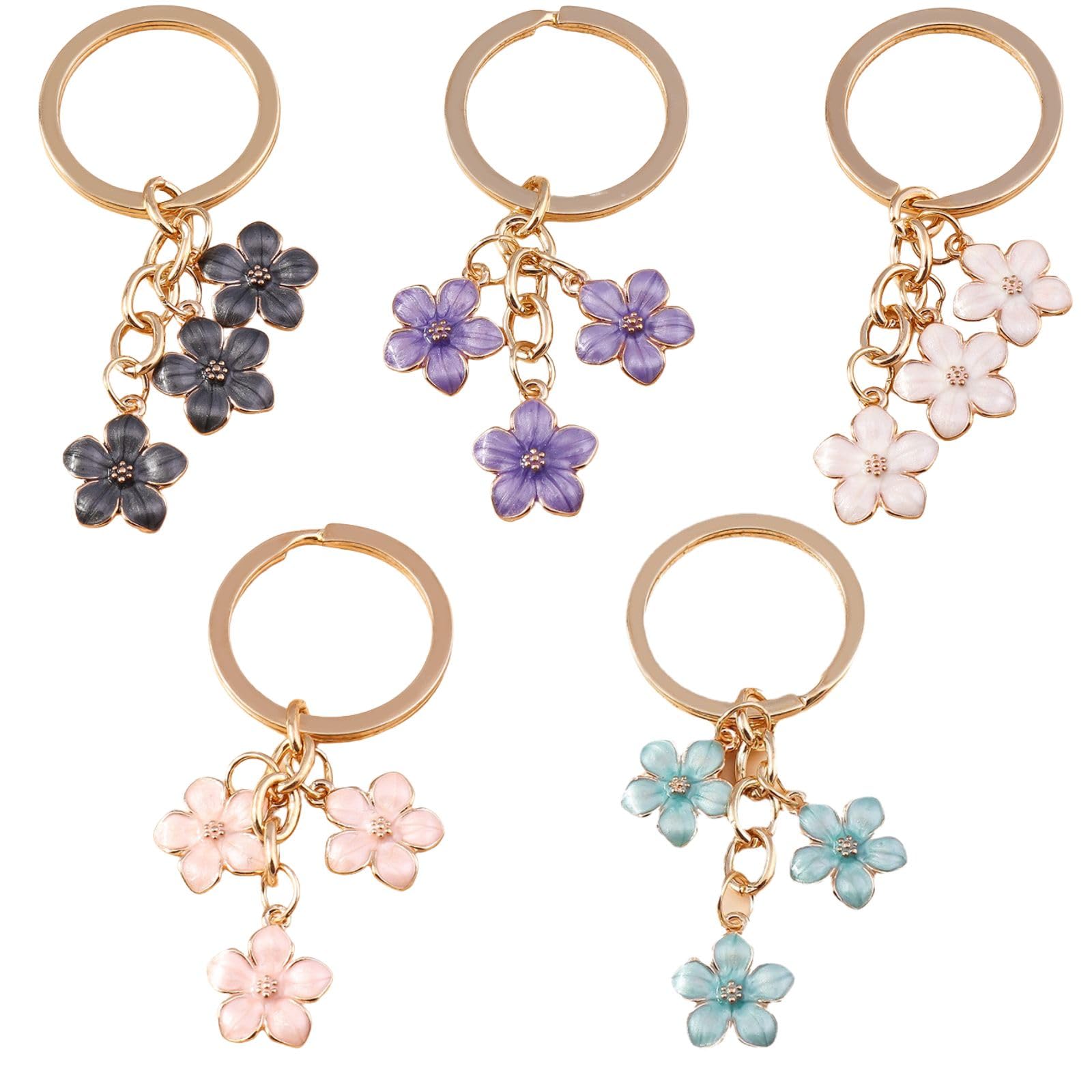 Nwsrayu 5 pcs Keychains for Women Girls,Flowers Charms Enameled ...