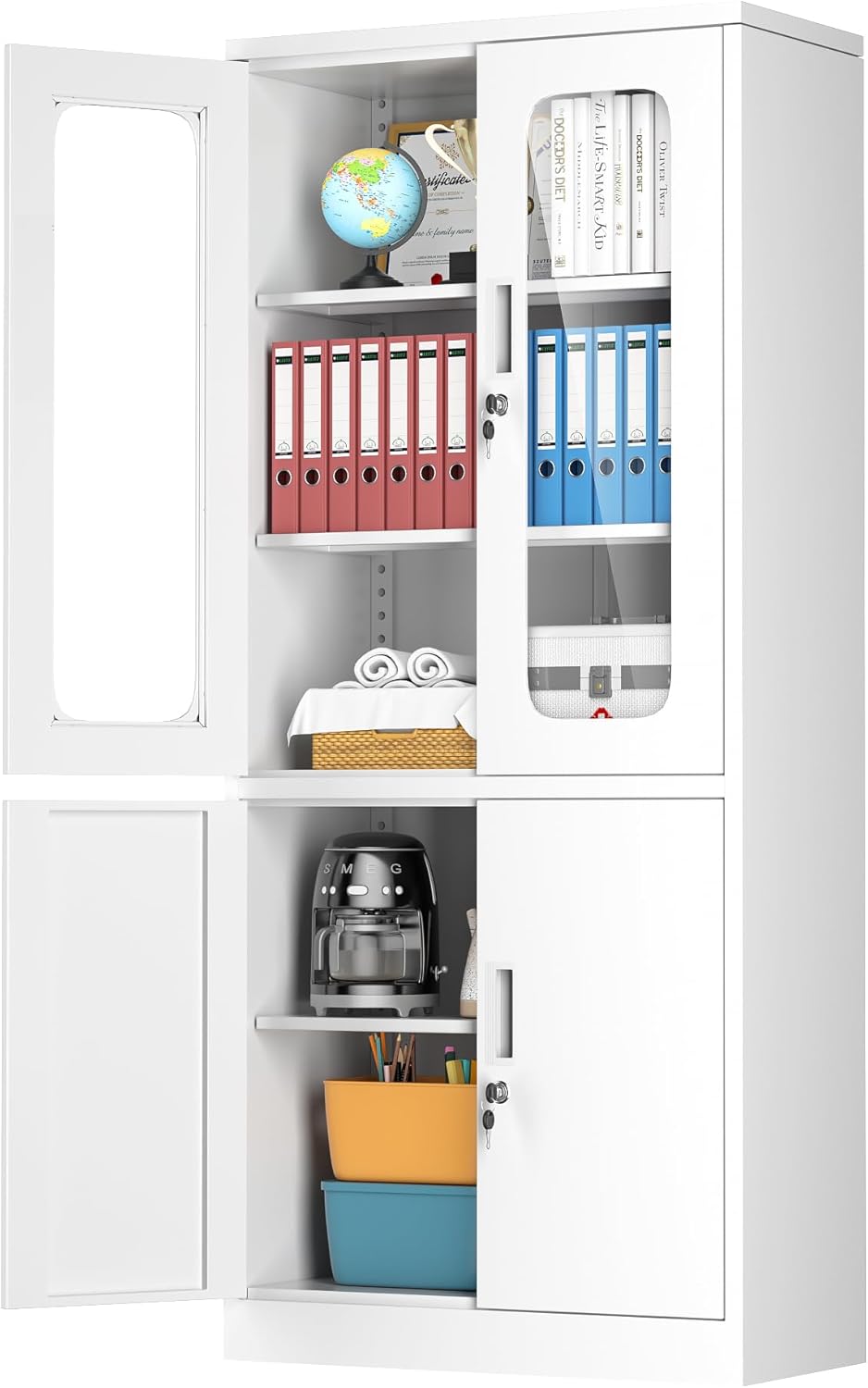 Amazon.com: INTERGREAT Metal Storage Cabinet with Lock, White Tall ...