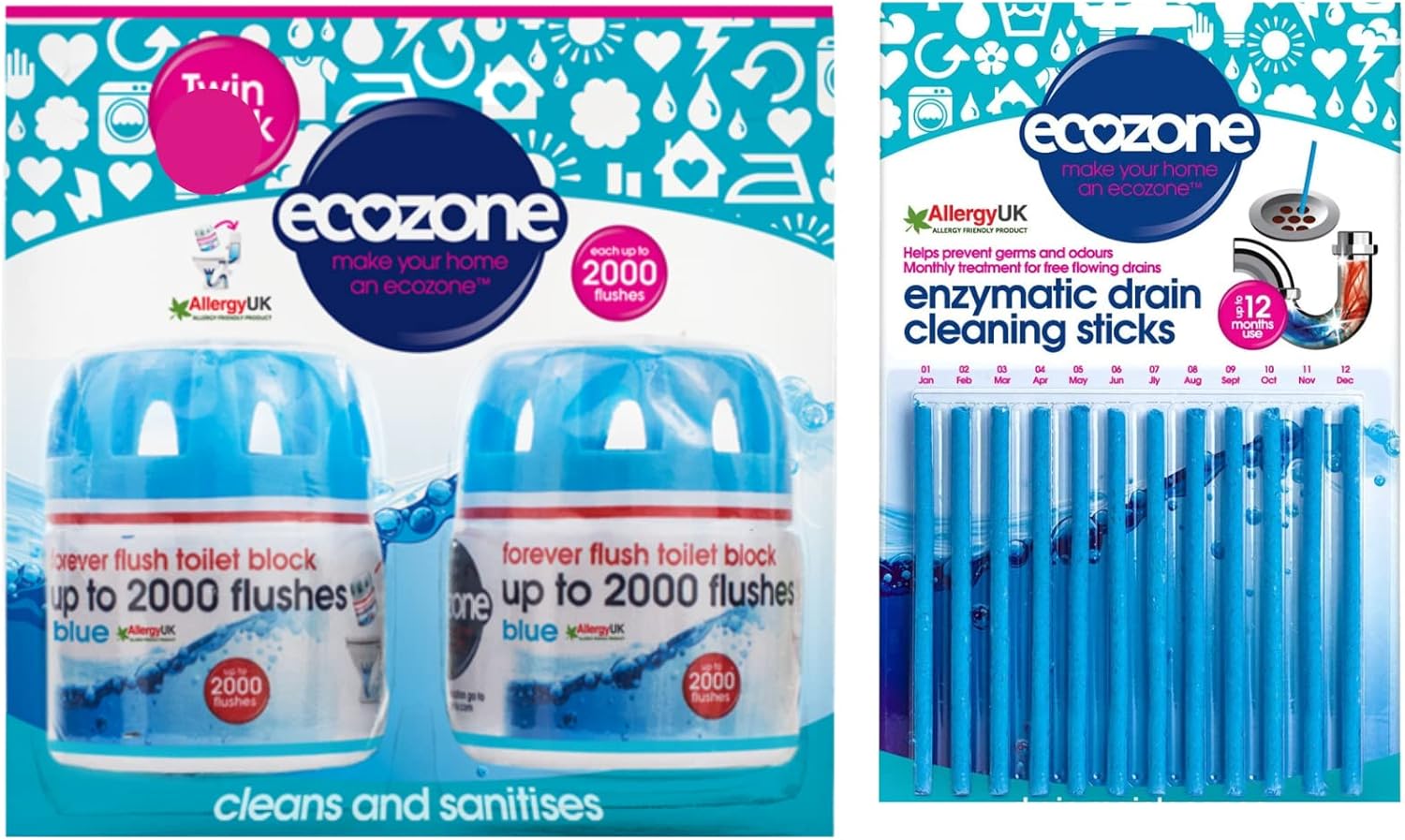 Ecozone Sanitizer & Drain Cleaning Bundle with 1x Ecozone Forever Flush ...