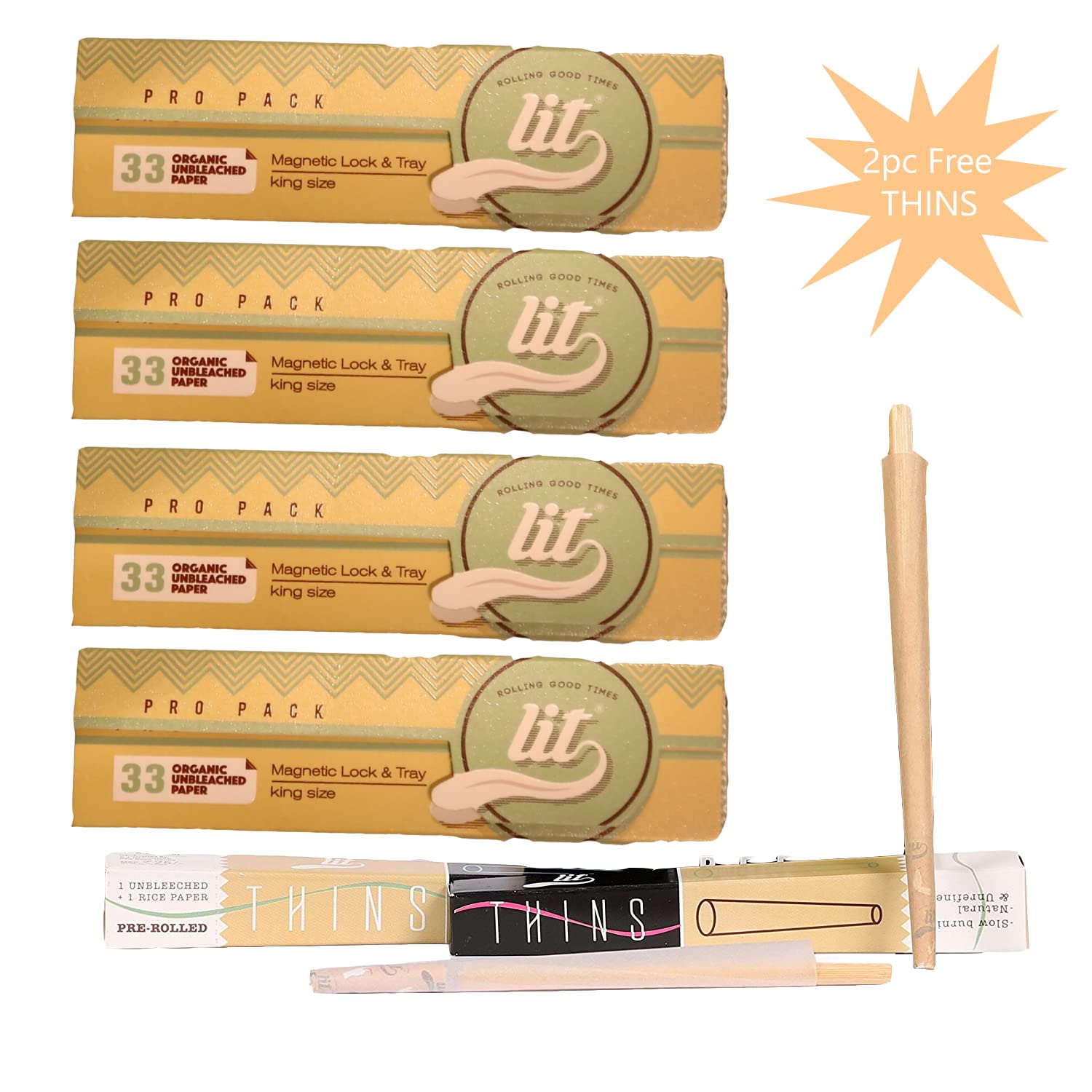 LIT Pro Pack 33 Unbleached Rolling Papers, 33 Roaches, Attached LIT ...