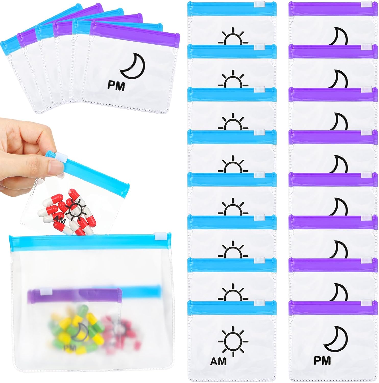 Amazon.com: 14 Pcs AM PM Pill Pouches Bags Set Zippered Pill Bags ...