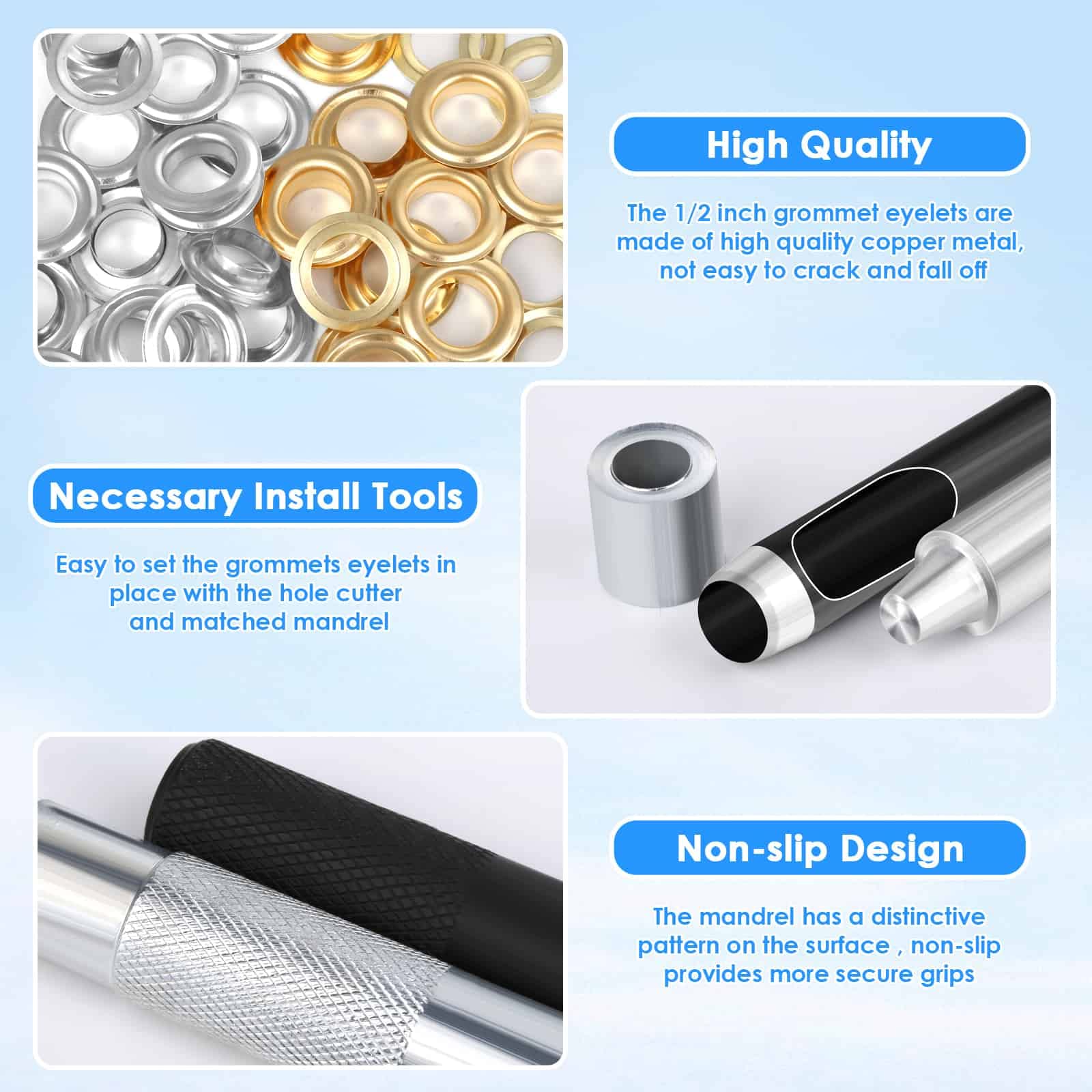 Snapklik.com : 120 Sets Grommet Tool Kit 1/2 Inch, Cridoz Grommet ...