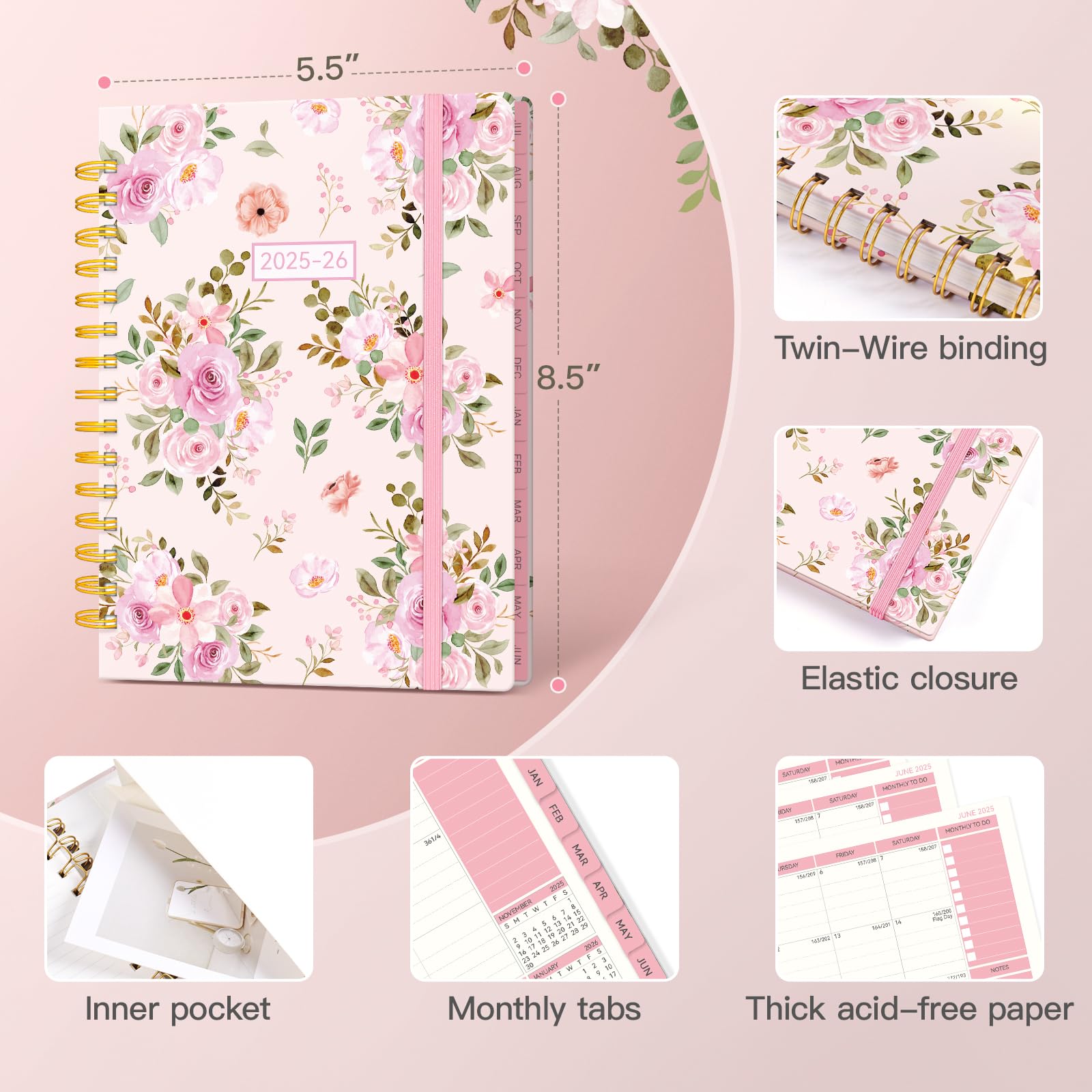Floral Design Planner With Pockets 2025-2026 Academic Planner - July ...