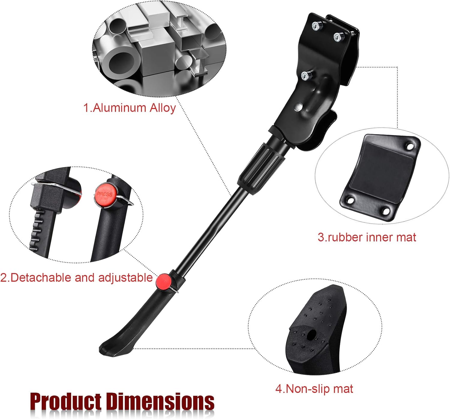Black Bike Kickstand Adjustable Bicycle Side Stand Aluminum Alloy Bike ...