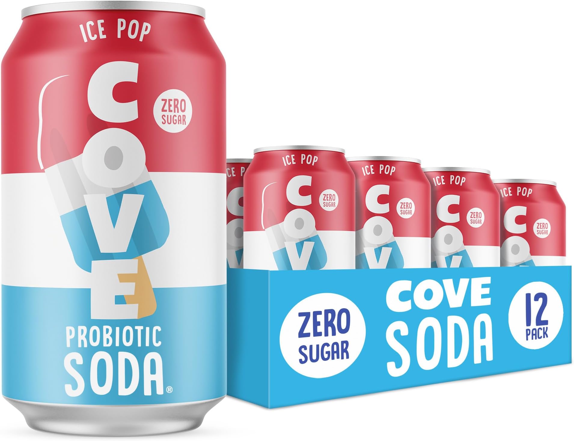 Amazon.com : Cove Soda Ice Pop Flavor, 12-Pack - Probiotic Soda - Zero ...